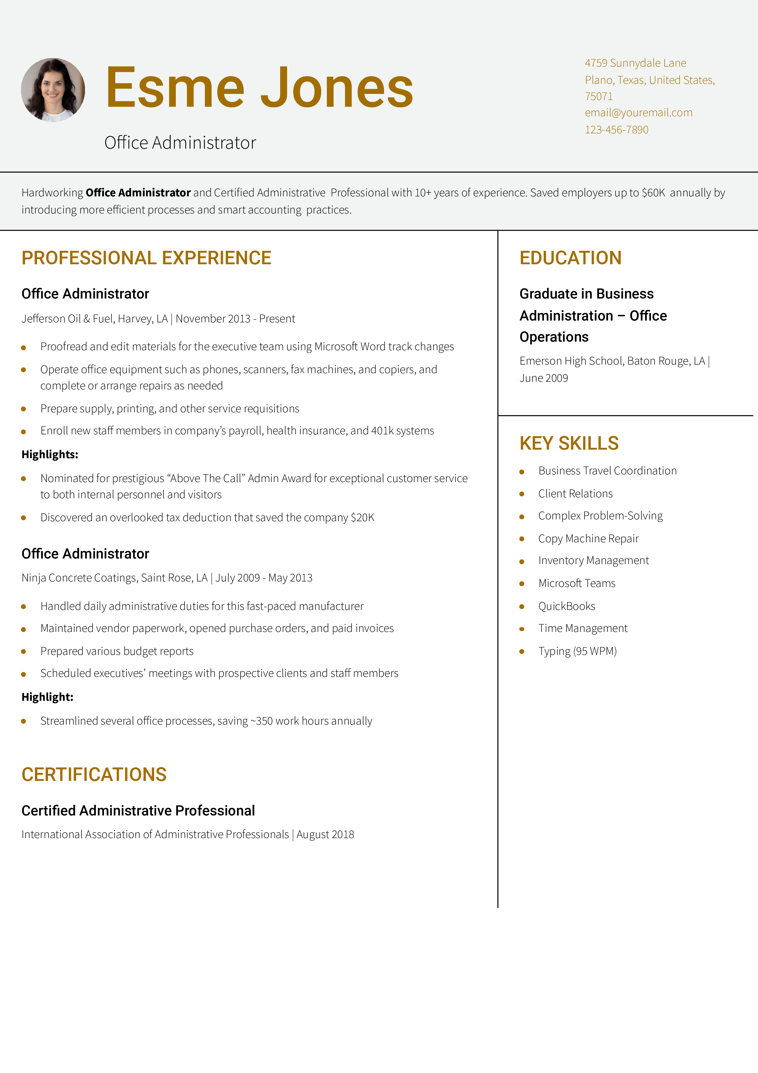 Office Administrator Resume Examples and Templates for 2024 ...