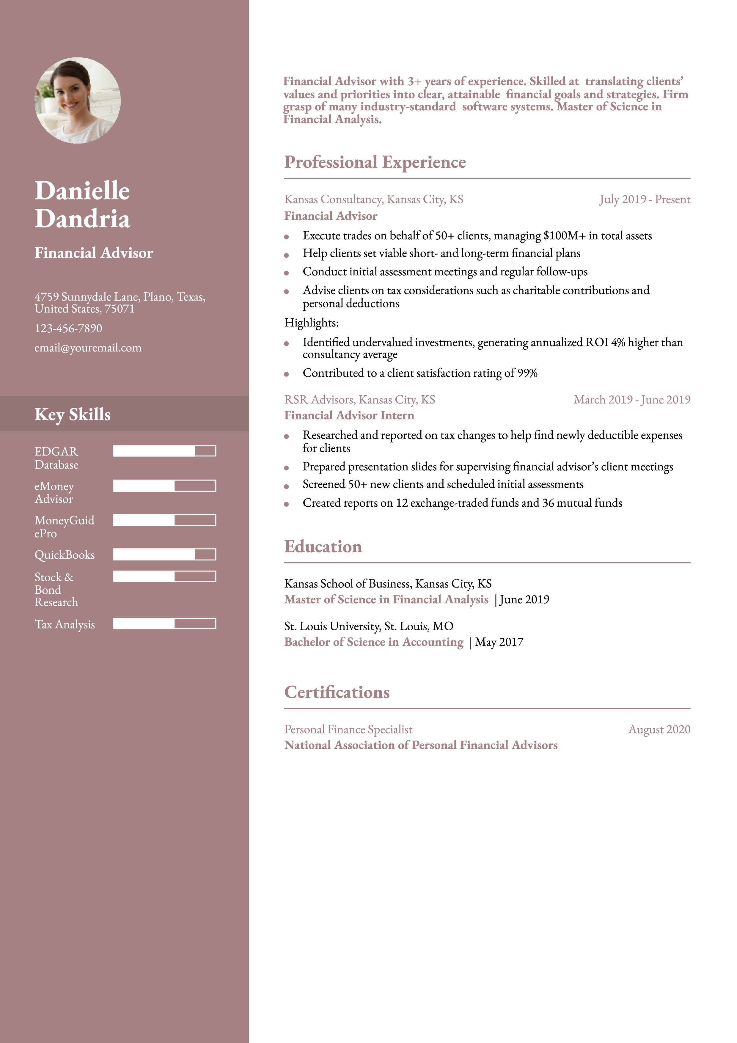 Personal Financial Advisor Resume Examples and Templates for 2024 ...