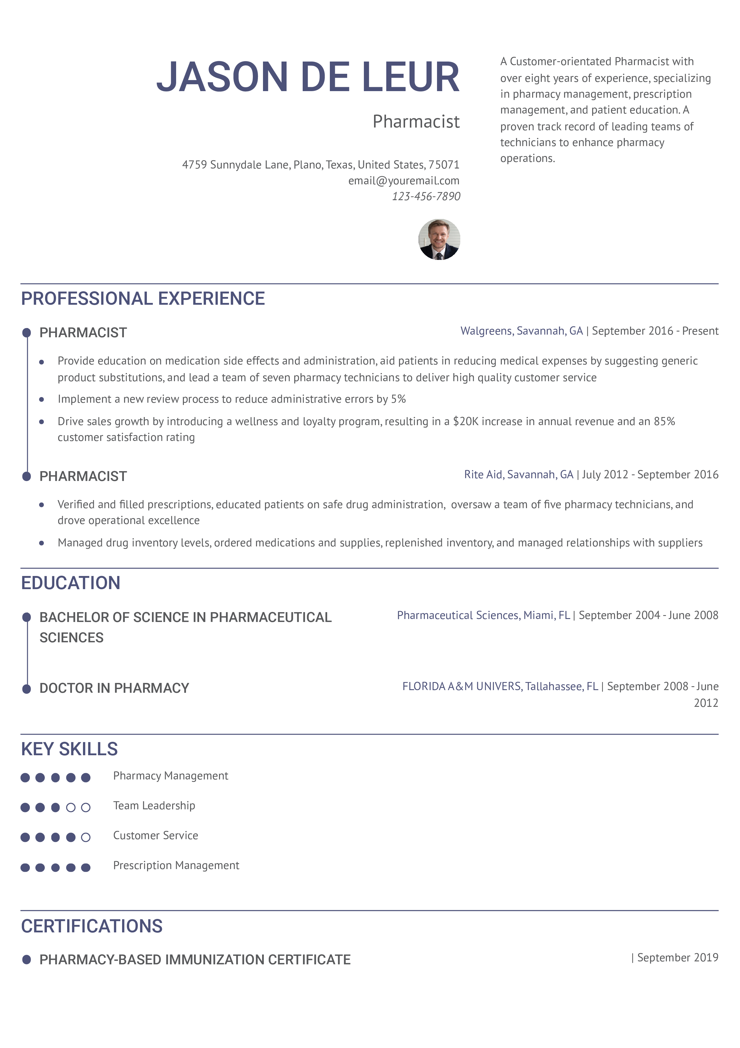 Pharmacist Resume Examples and Templates for 2024 - ResumeBuilder.com