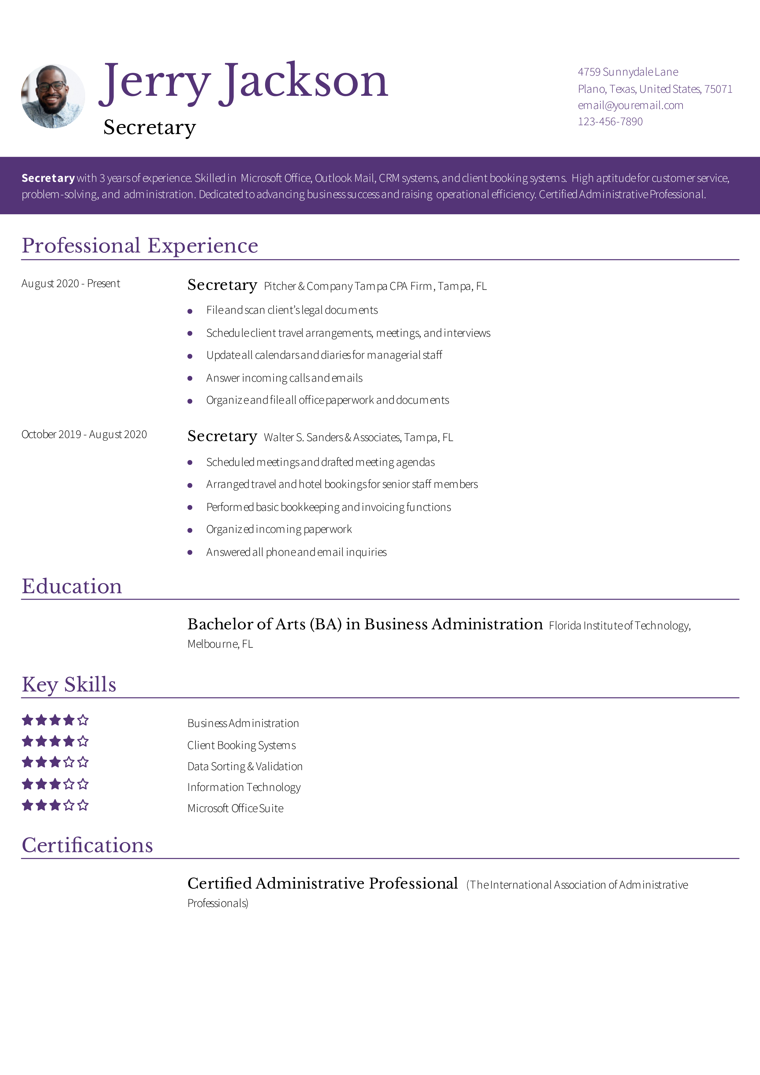 Secretary Resume Examples and Templates for 2024 - ResumeBuilder.com