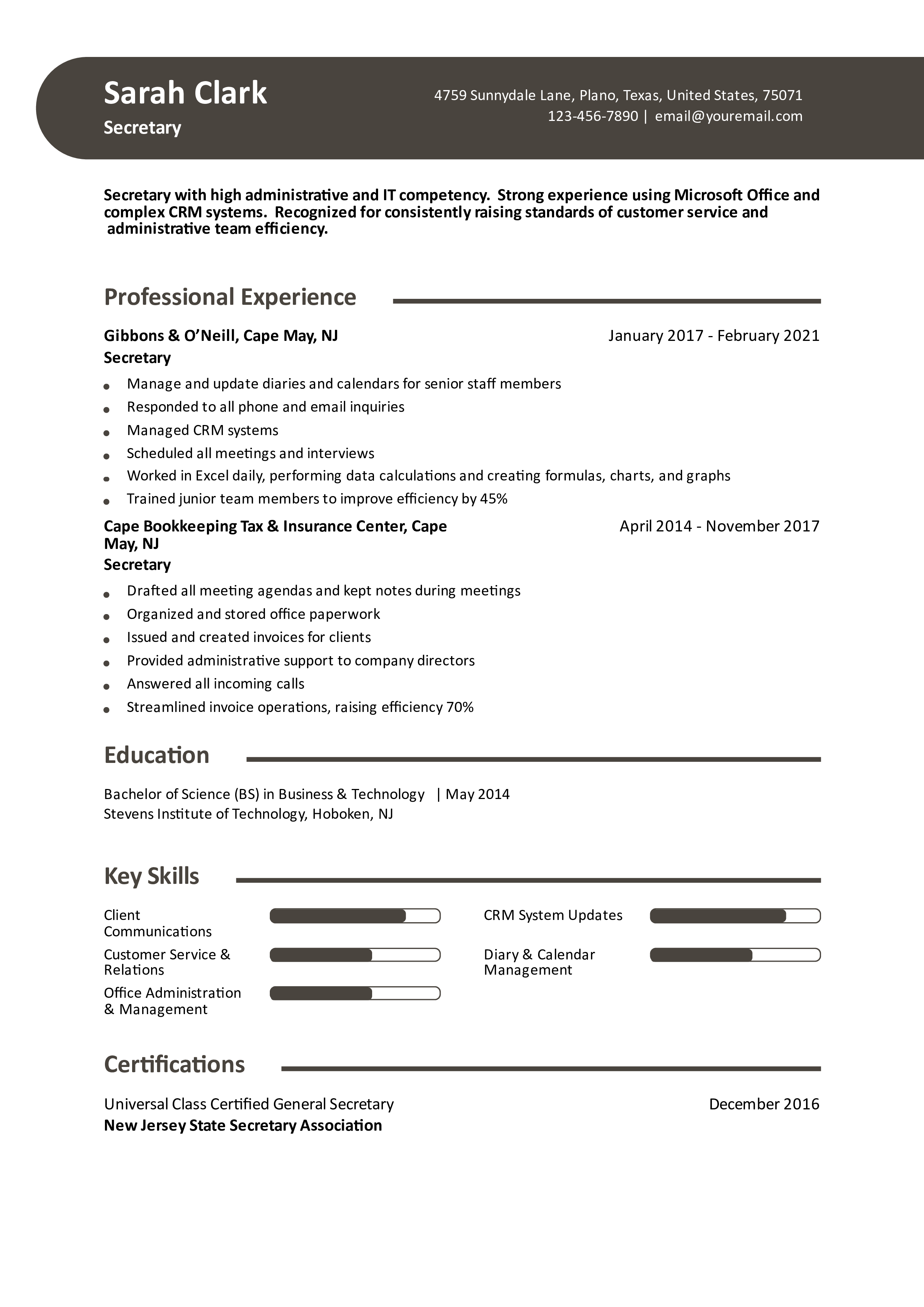 Secretary Resume Examples and Templates for 2024 - ResumeBuilder.com