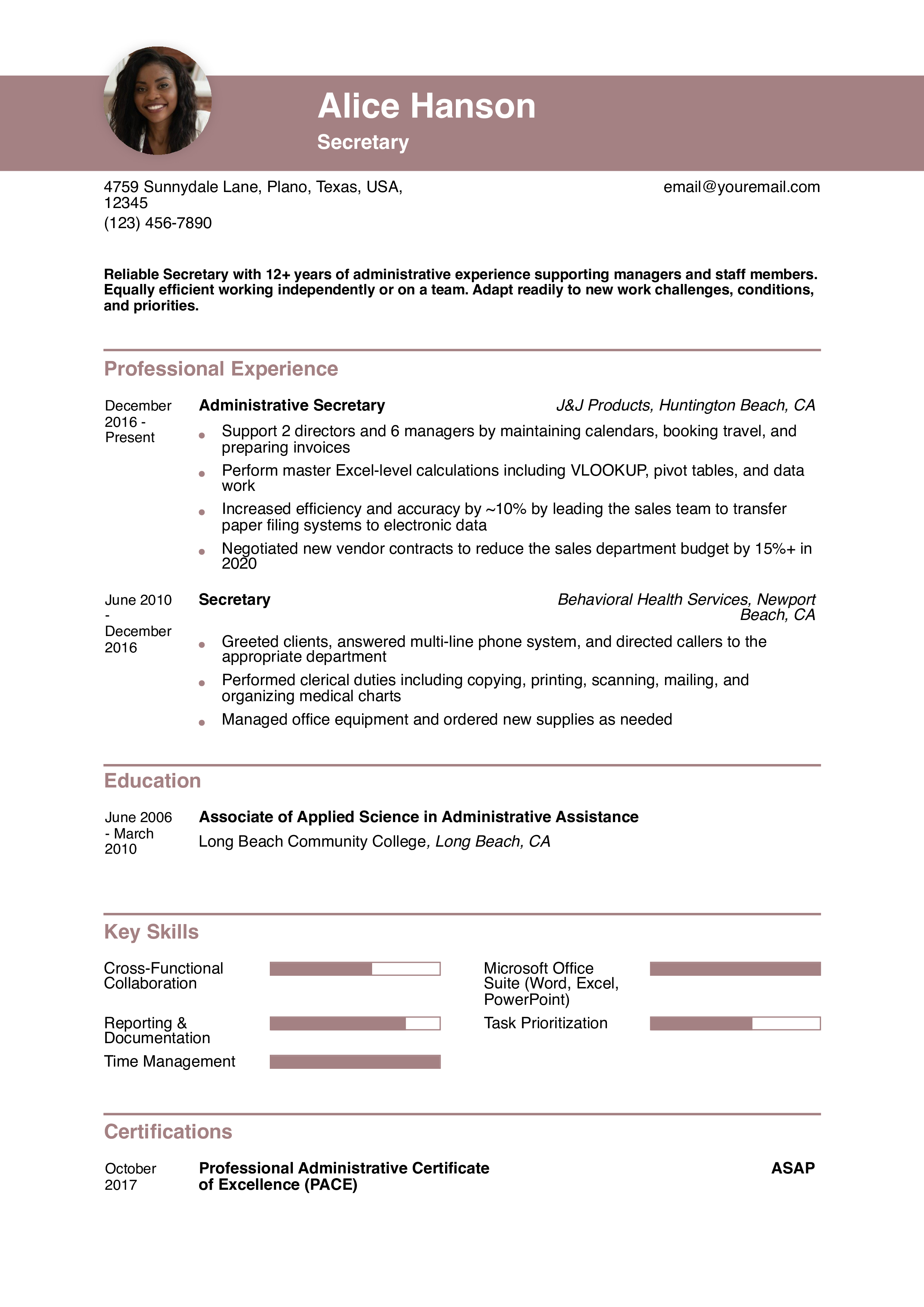 Secretary Resume Examples and Templates for 2024 - ResumeBuilder.com