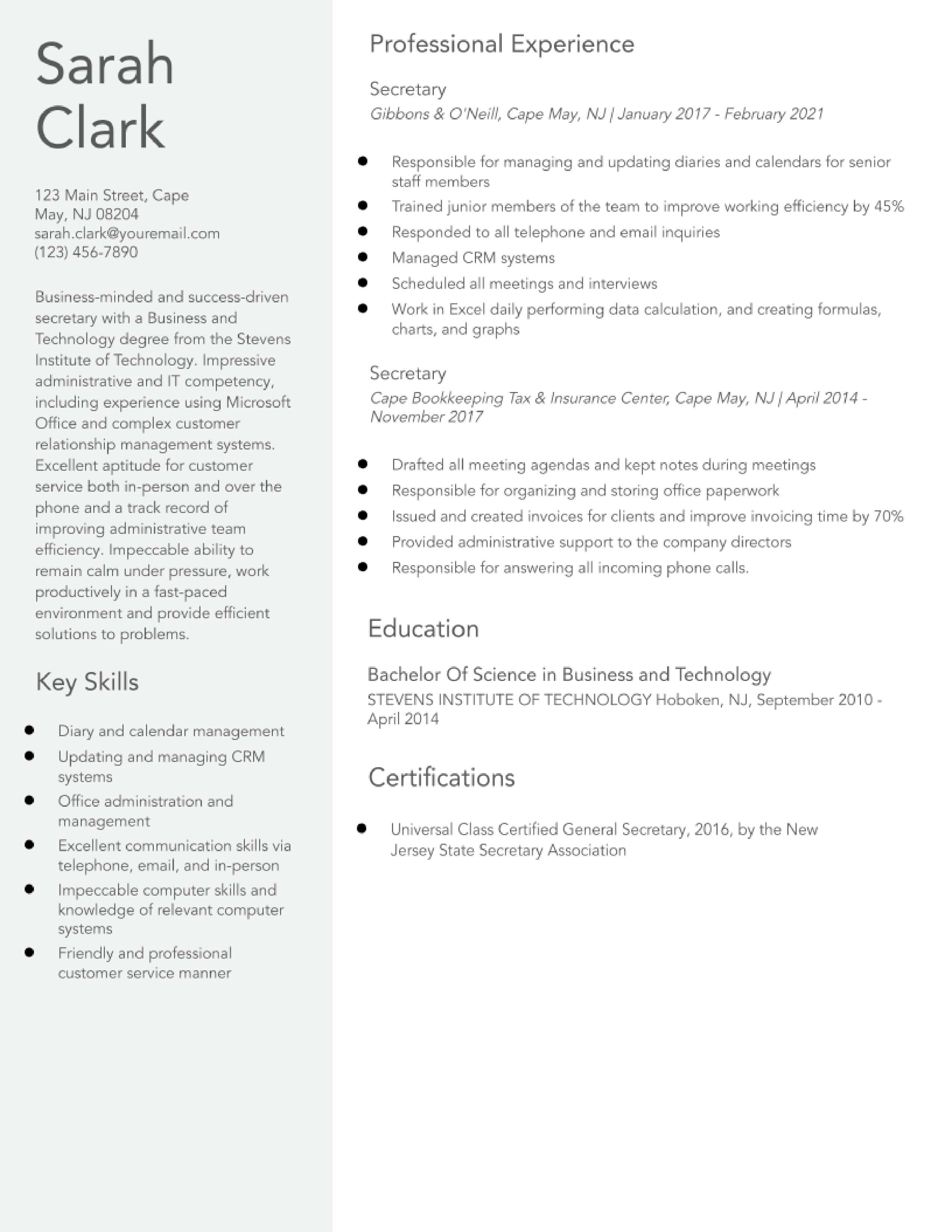 Secretary Resume Examples and Templates for 2024 - ResumeBuilder.com