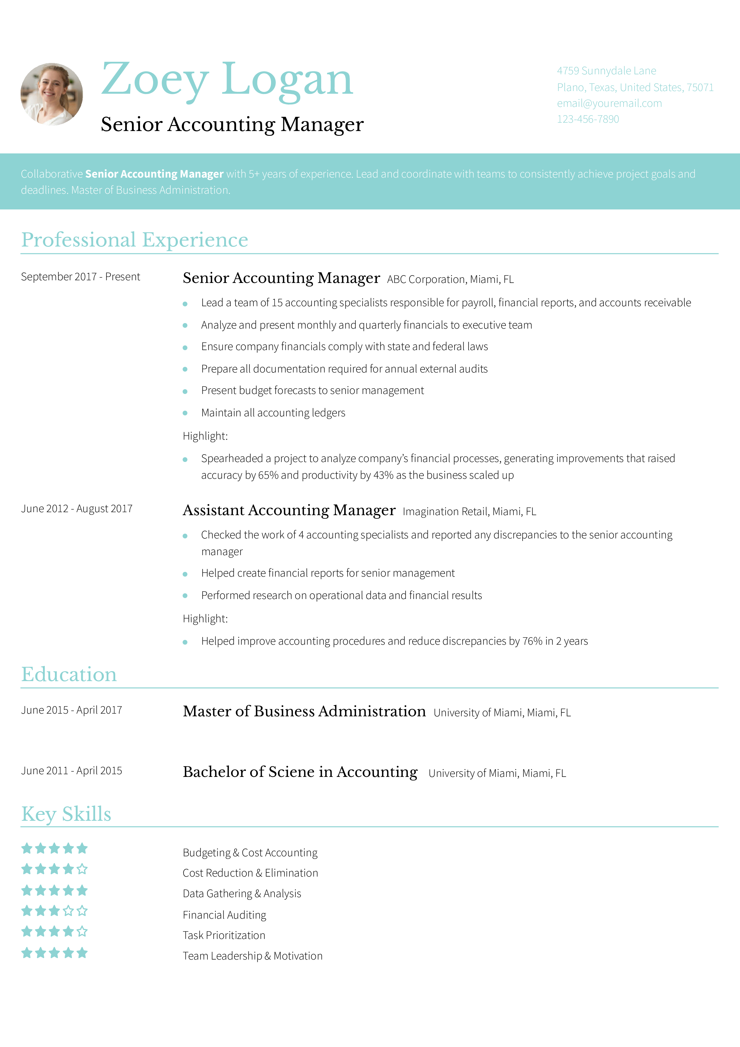 Senior Accounting Manager Resume Examples and Templates for 2024 ...