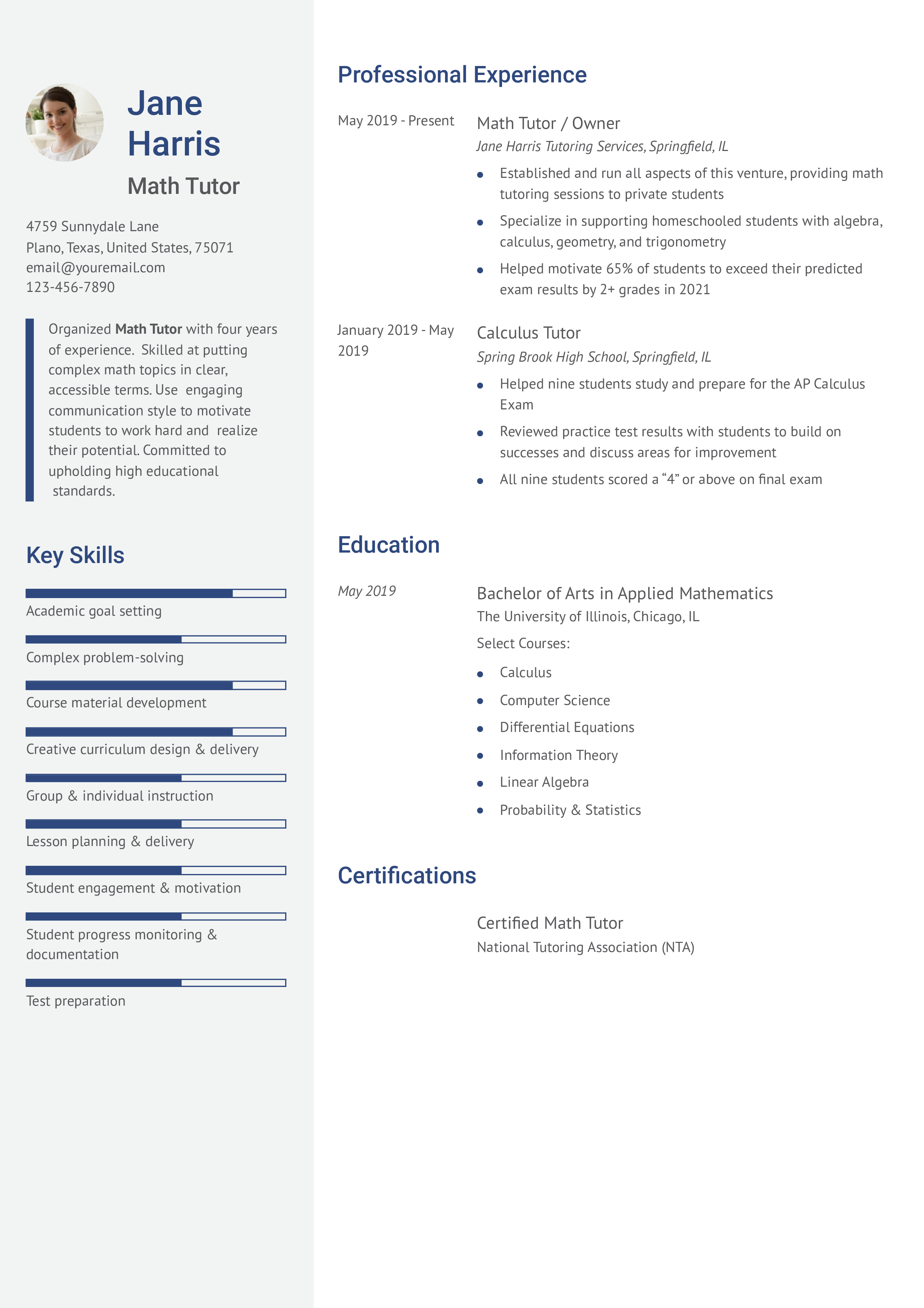 Tutor Resume Examples and Templates for 2024 - ResumeBuilder.com