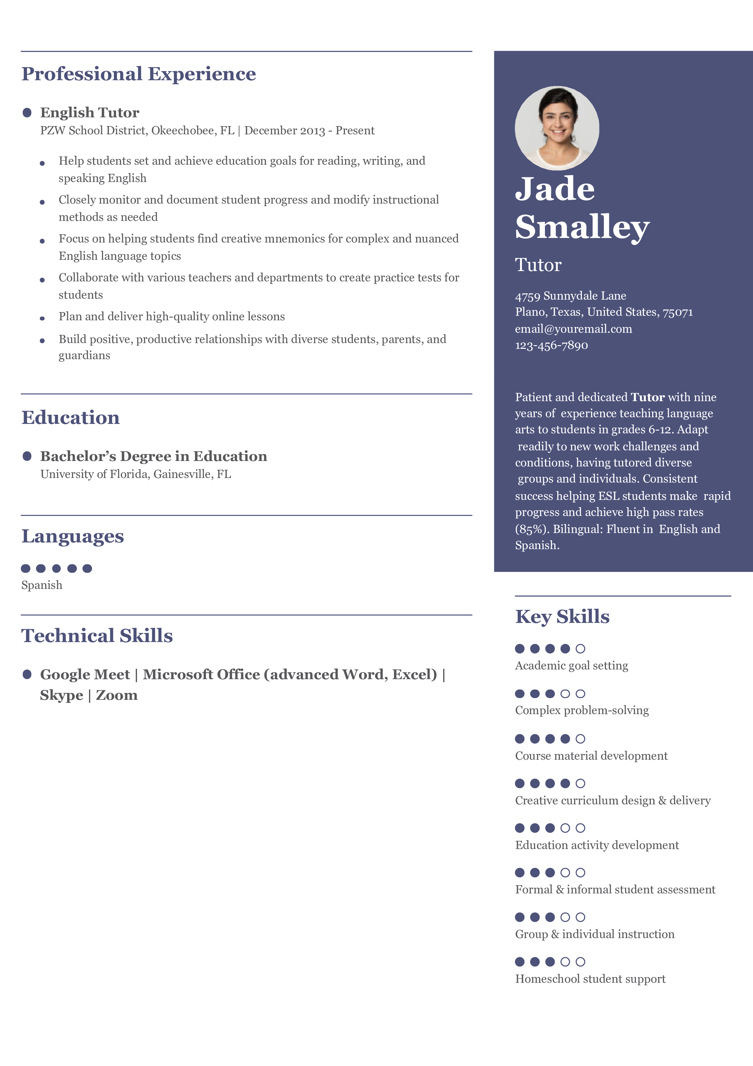 Tutor Resume Examples and Templates for 2024 - ResumeBuilder.com