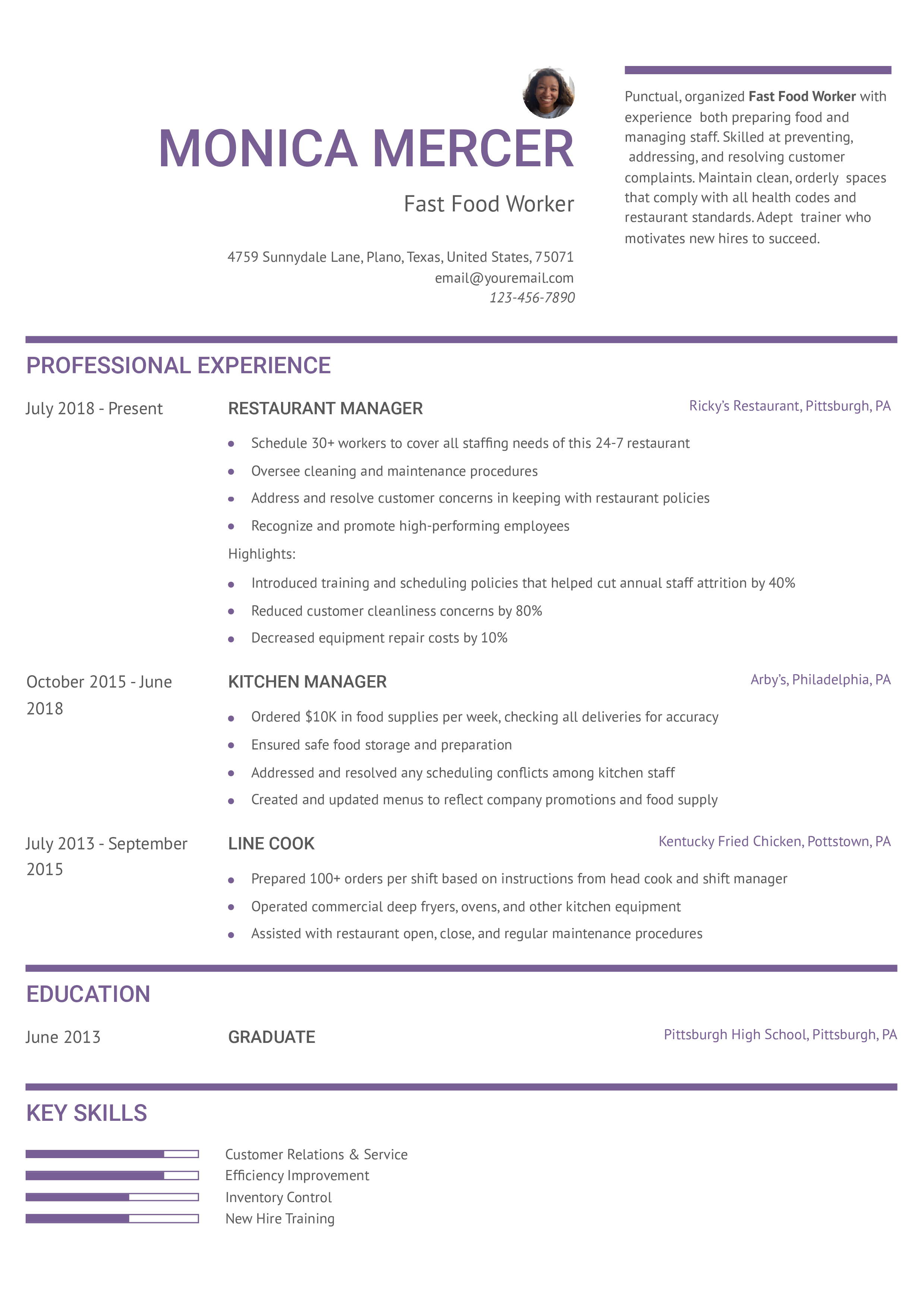 Fast Food Worker Resume Examples and Templates for 2024 - ResumeBuilder.com