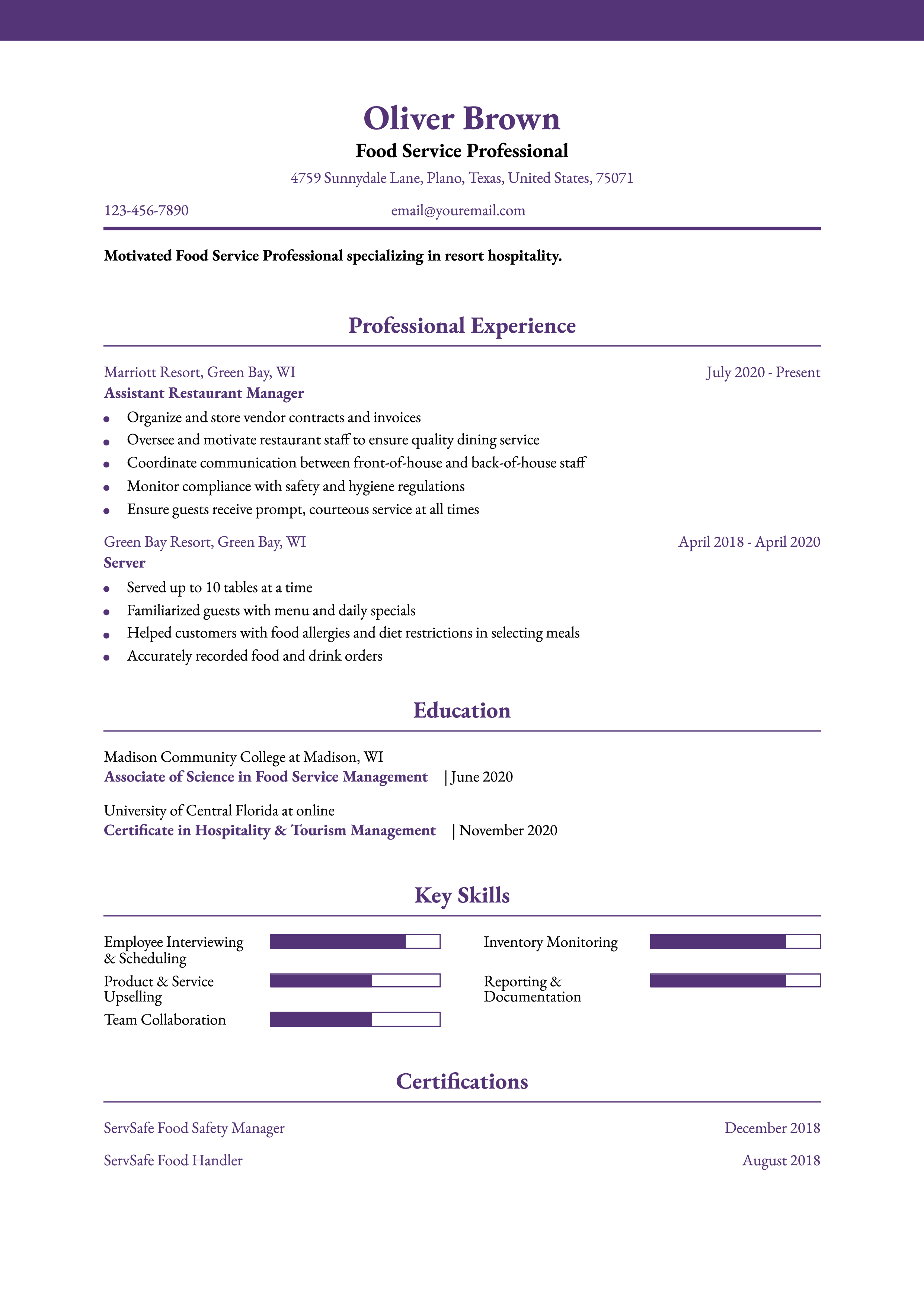 Food Service Resume Examples and Templates for 2024 - ResumeBuilder.com