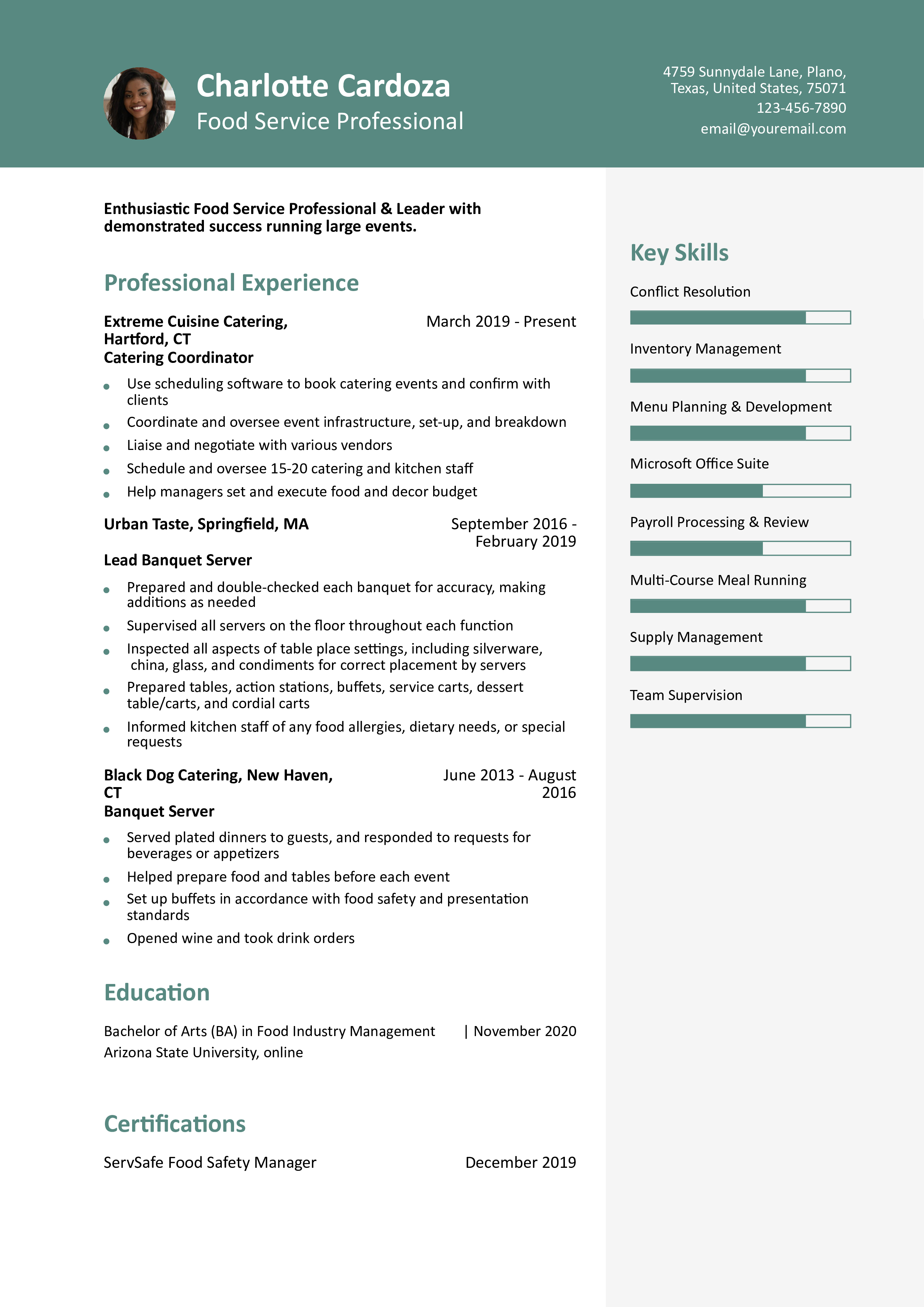 Food Service Resume Examples and Templates for 2024 - ResumeBuilder.com