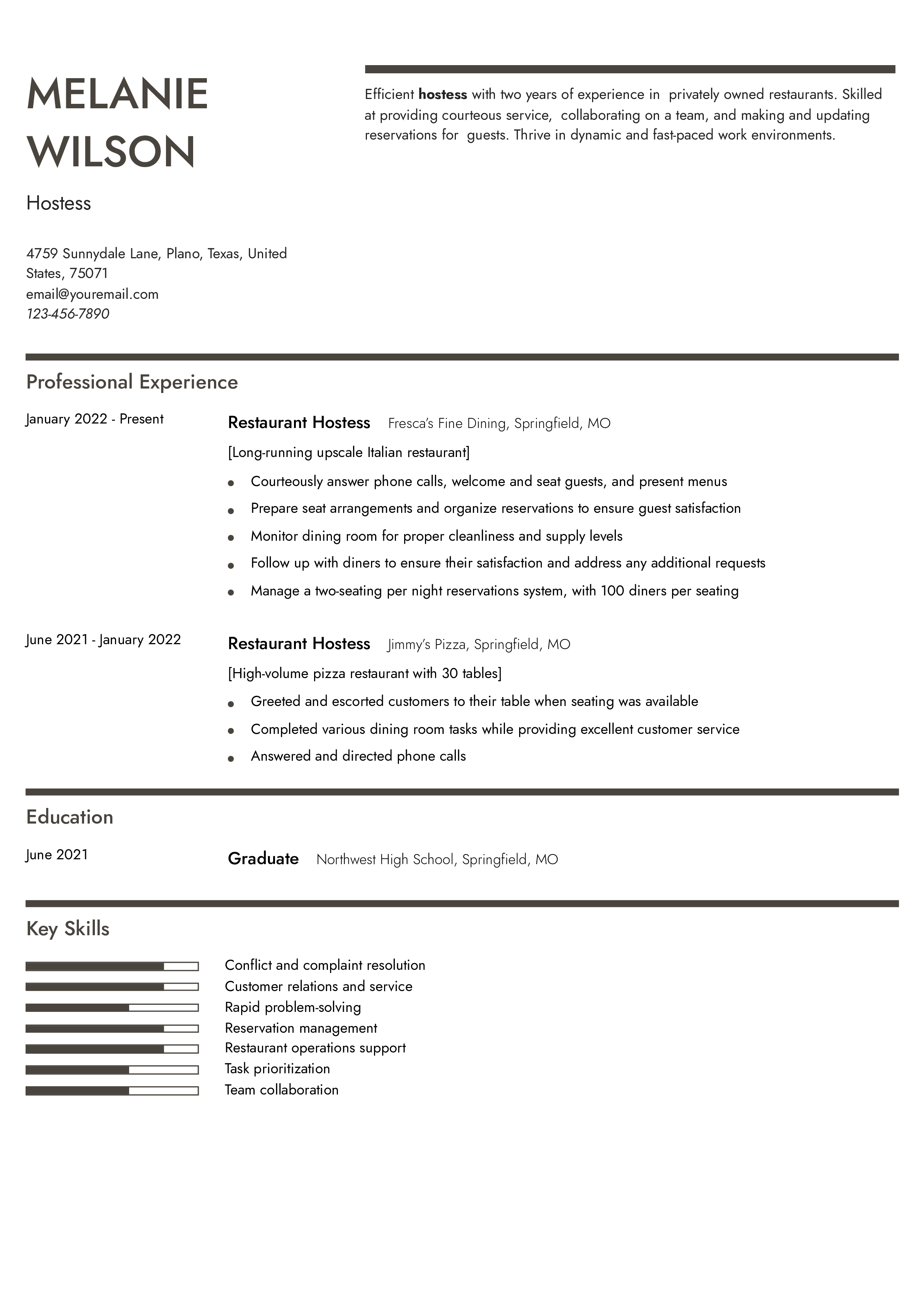 Host & Hostess Resume Examples and Templates for 2024 - ResumeBuilder.com