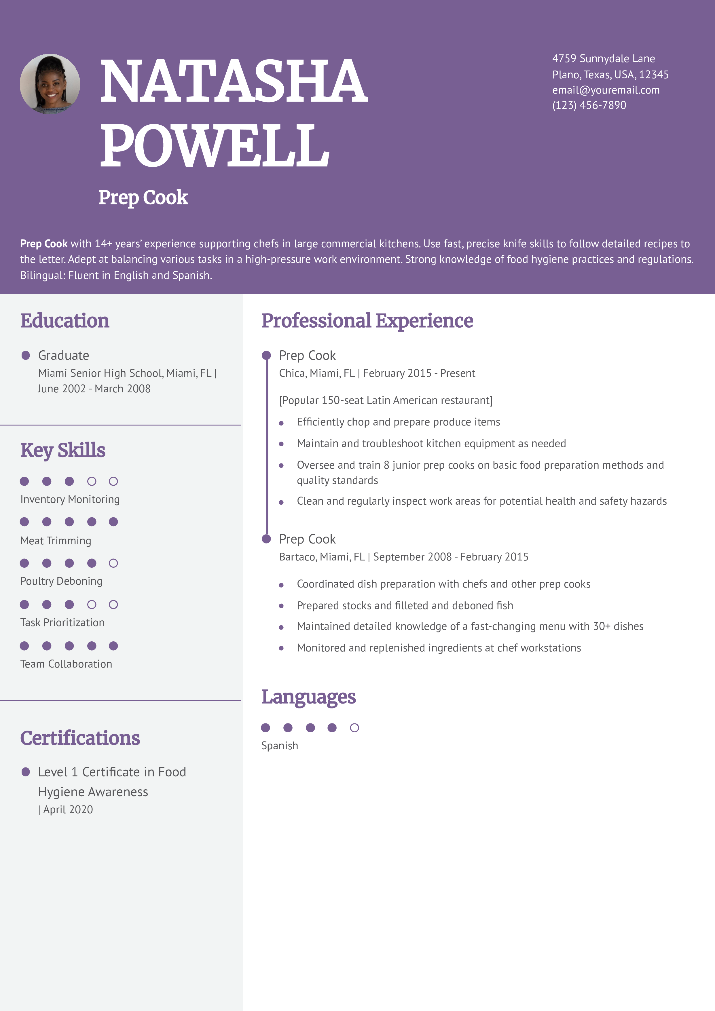 Prep Cook Resume Examples and Templates for 2024 - ResumeBuilder.com