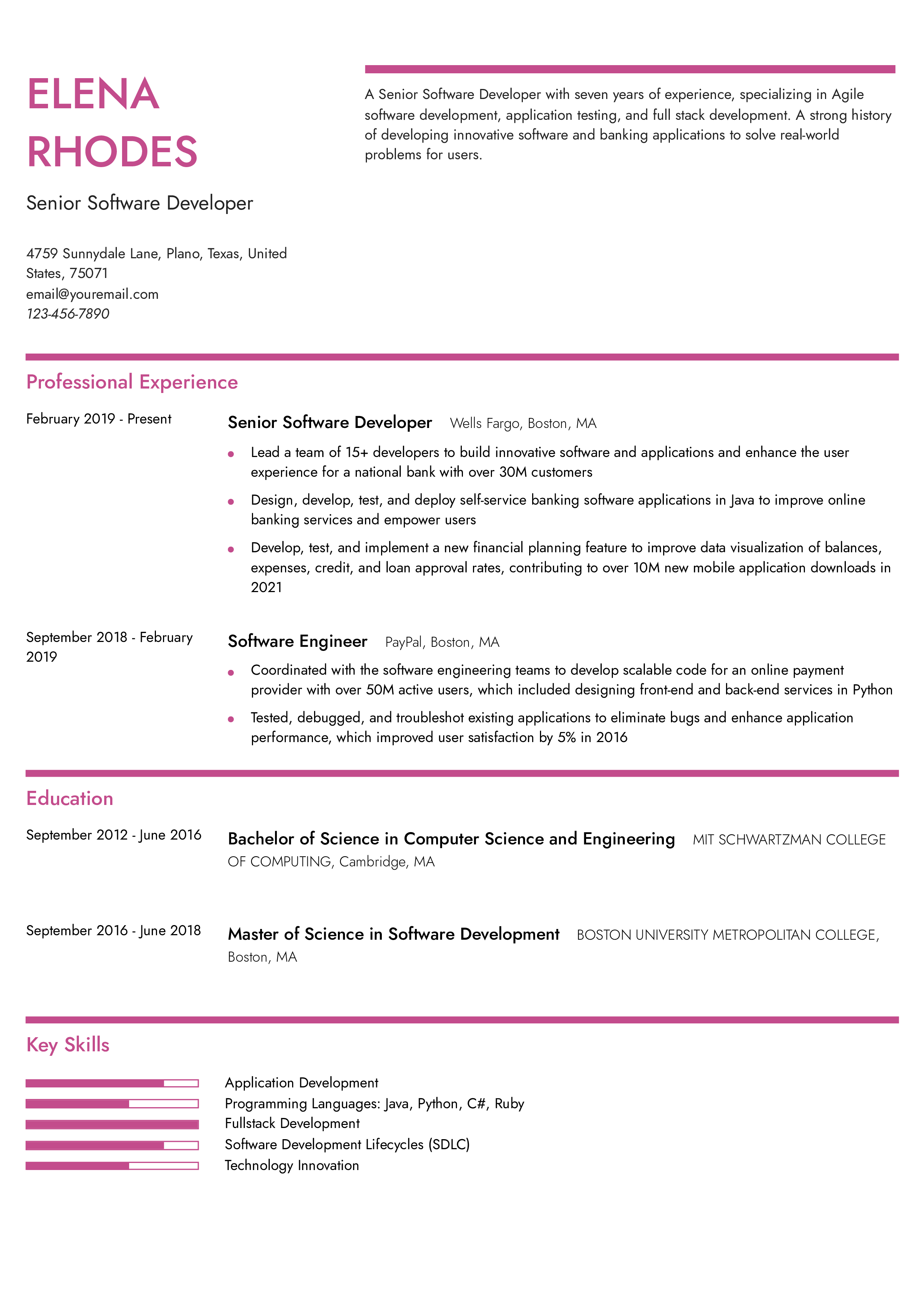 Senior Software Developer Resume Examples and Templates for 2024 ...