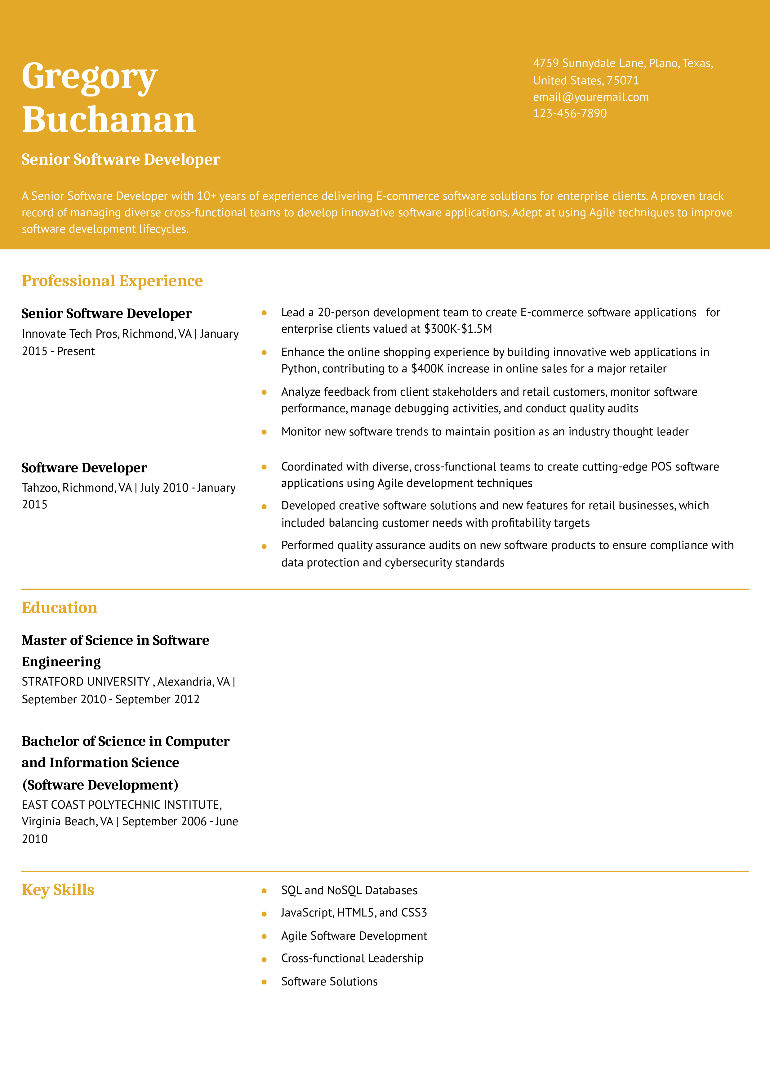 Senior Software Developer Resume Examples and Templates for 2024 ...