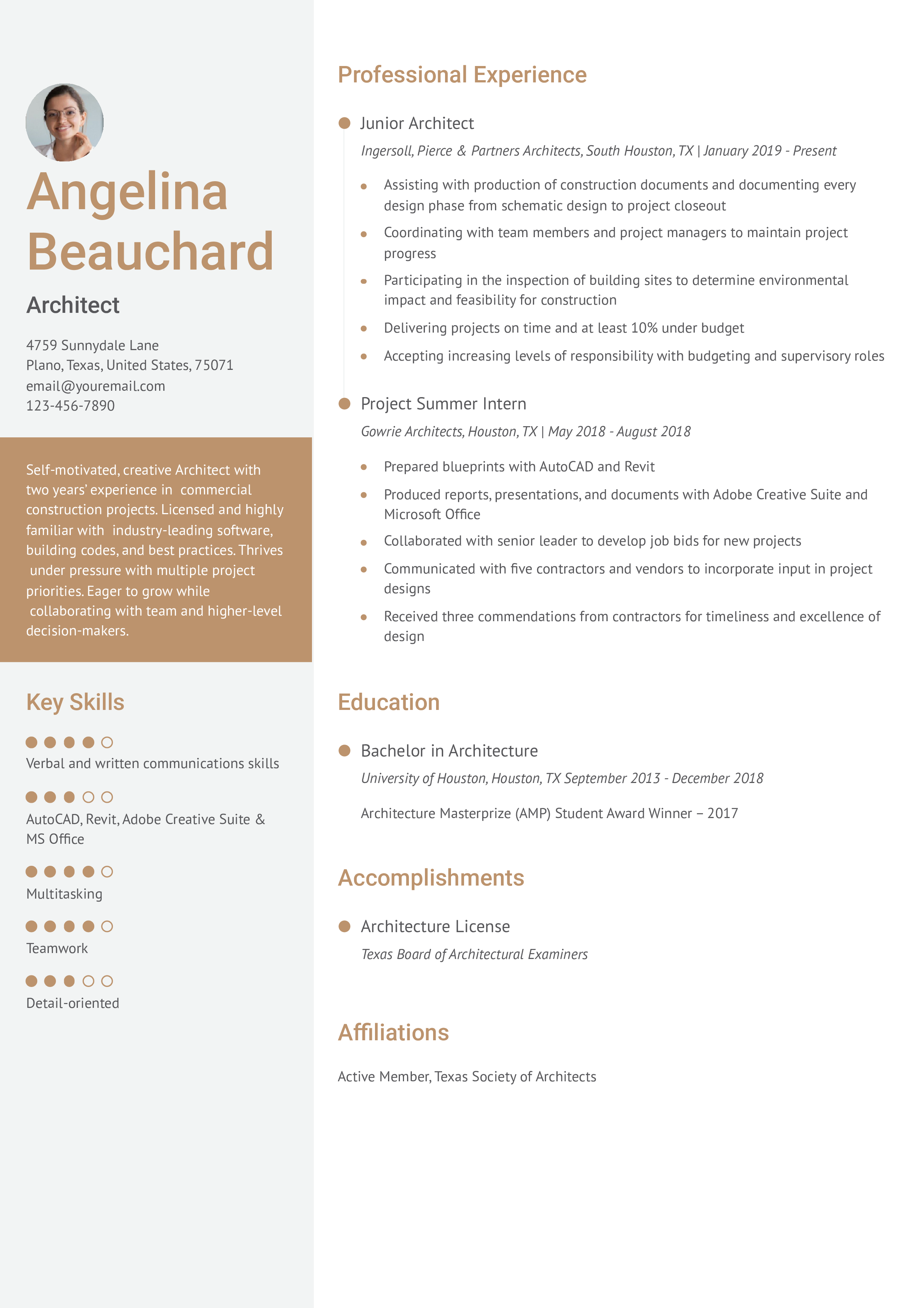 Architect Resume Examples and Templates for 2024 - ResumeBuilder.com