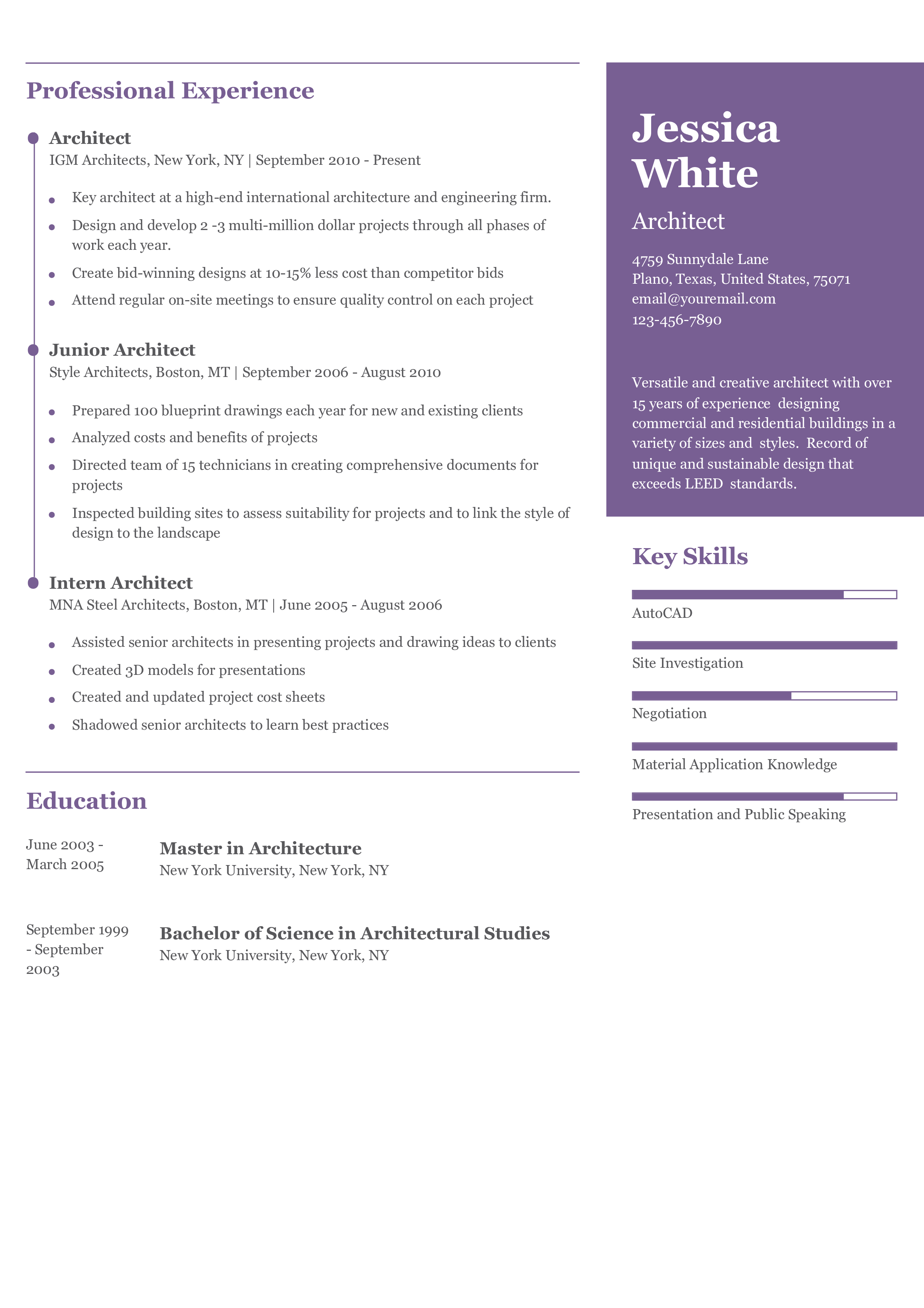 Architect Resume Examples and Templates for 2024 - ResumeBuilder.com