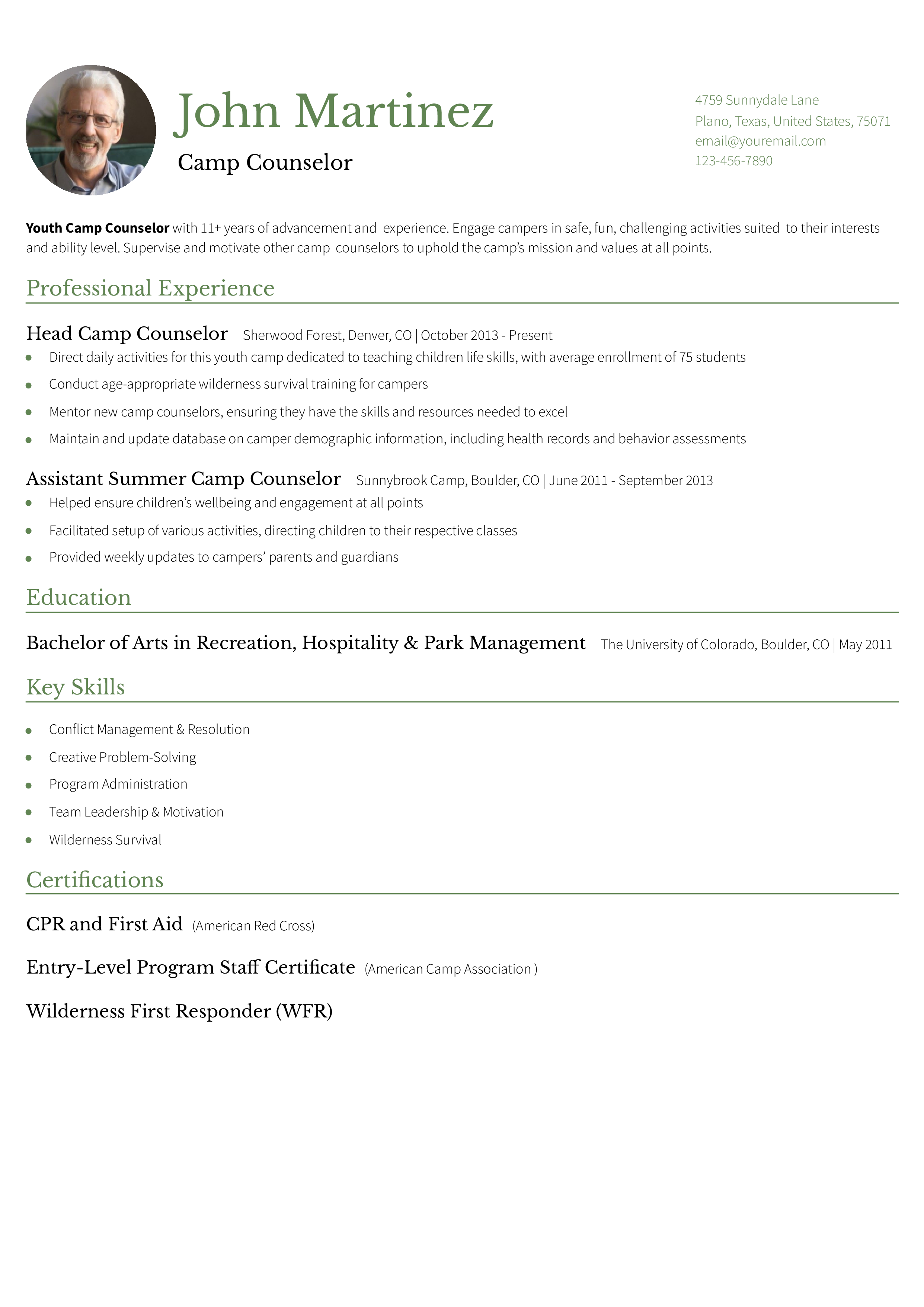 Camp Counselor Resume Examples and Templates for 2024 - ResumeBuilder.com