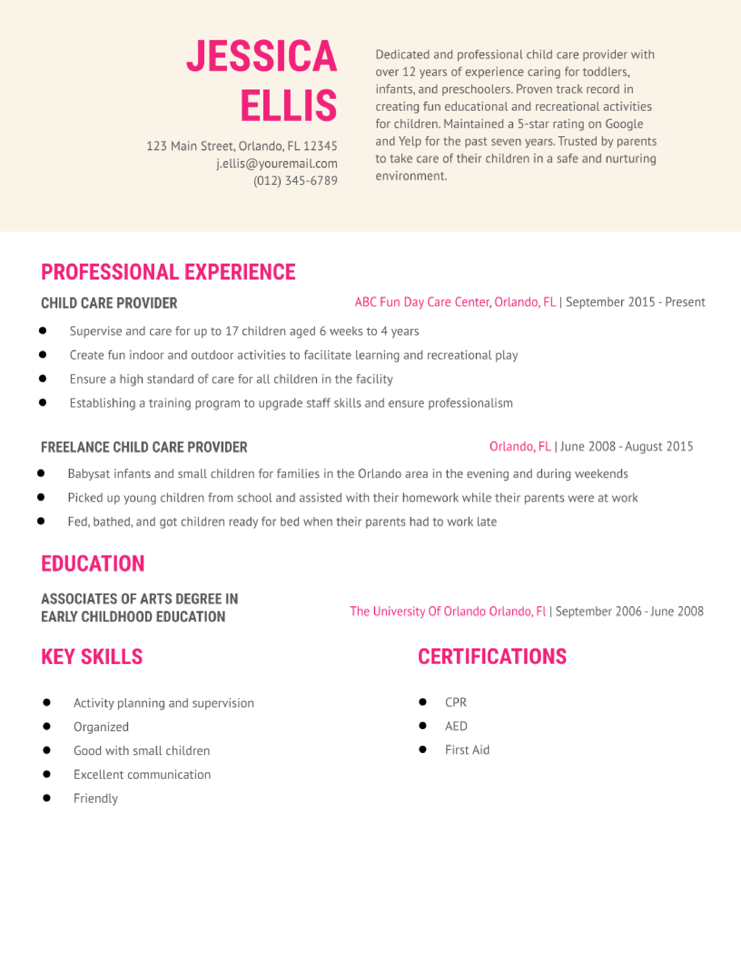 Child Care Resume Examples and Templates for 2024 - ResumeBuilder.com