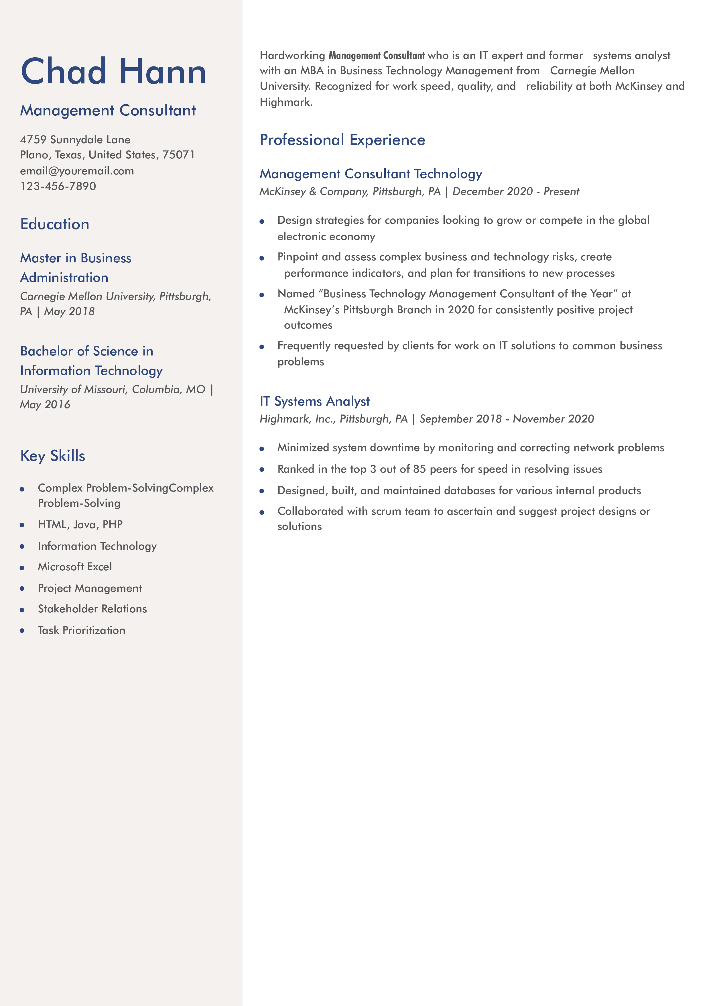 Management Consultant Resume Examples and Templates for 2024 ...