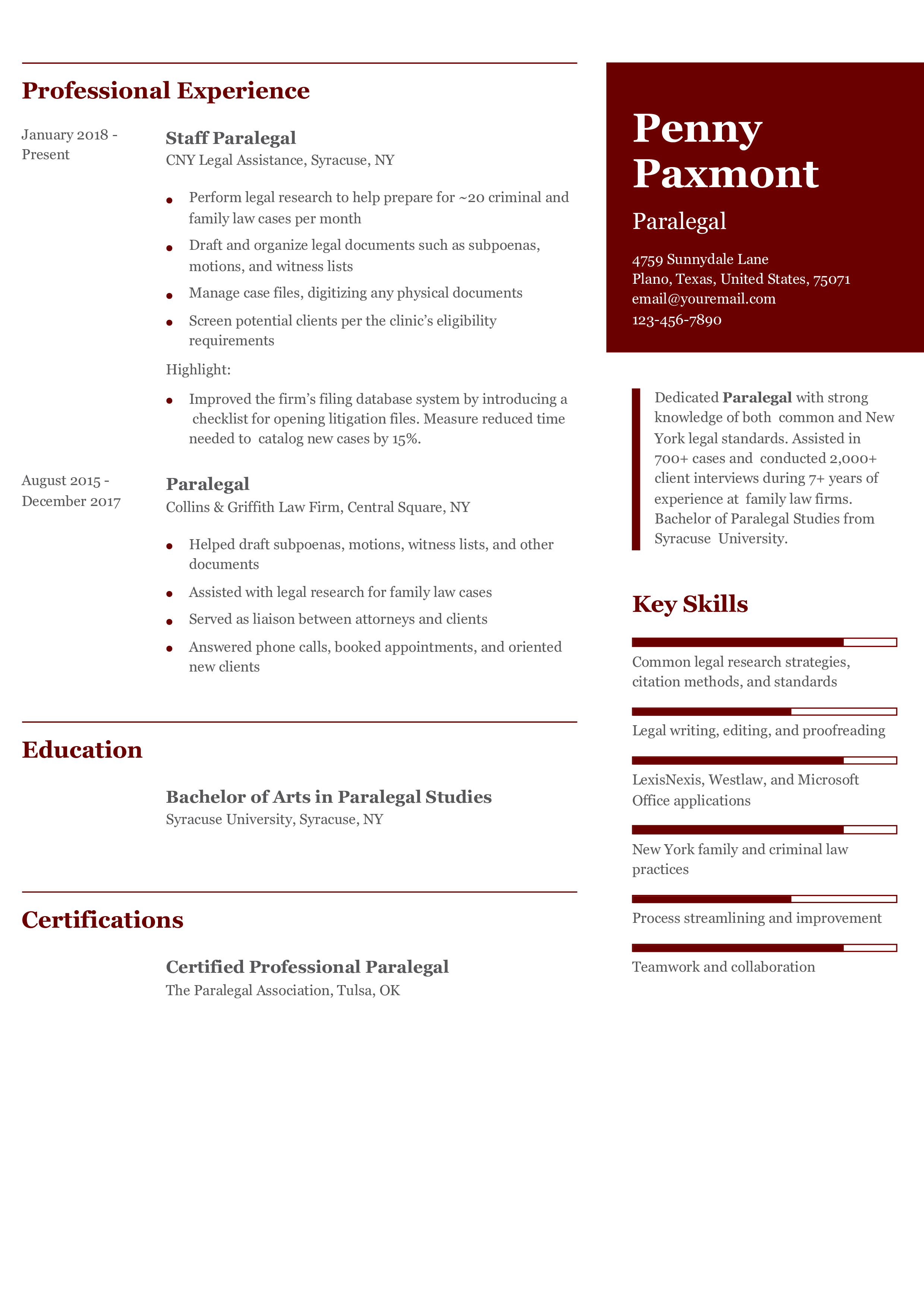 Paralegal Resume Examples and Templates for 2024 - ResumeBuilder.com