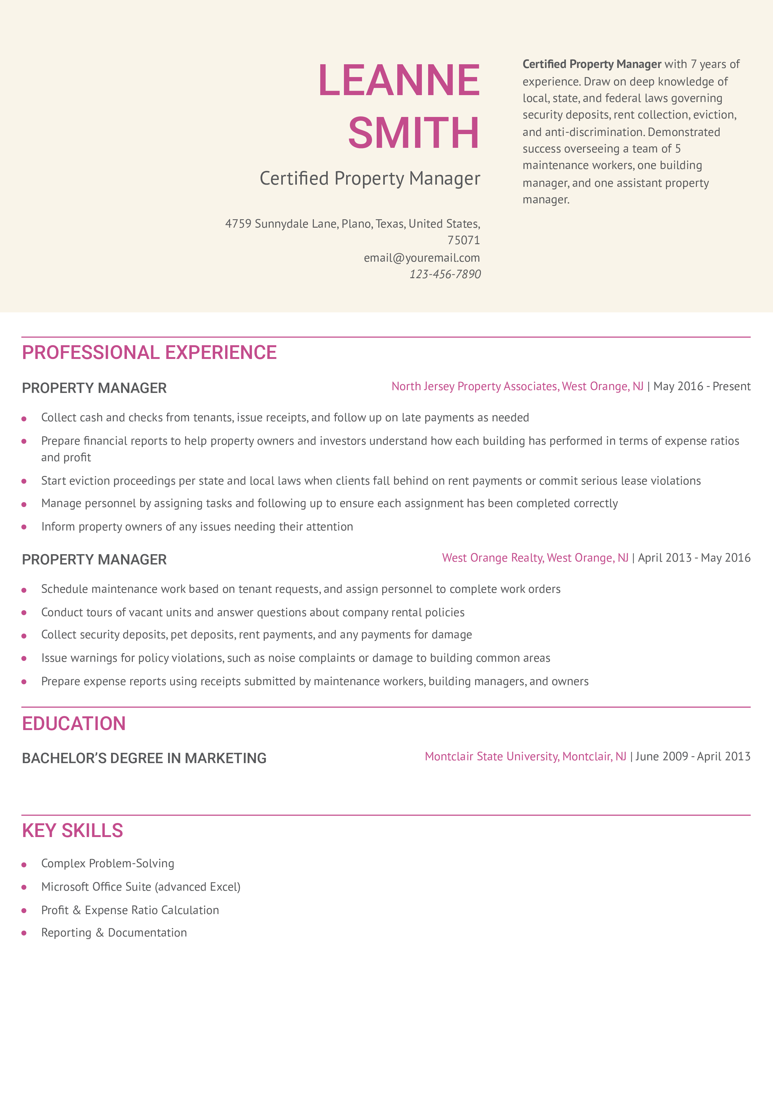 Property Manager Resume Examples and Templates for 2024 - ResumeBuilder.com