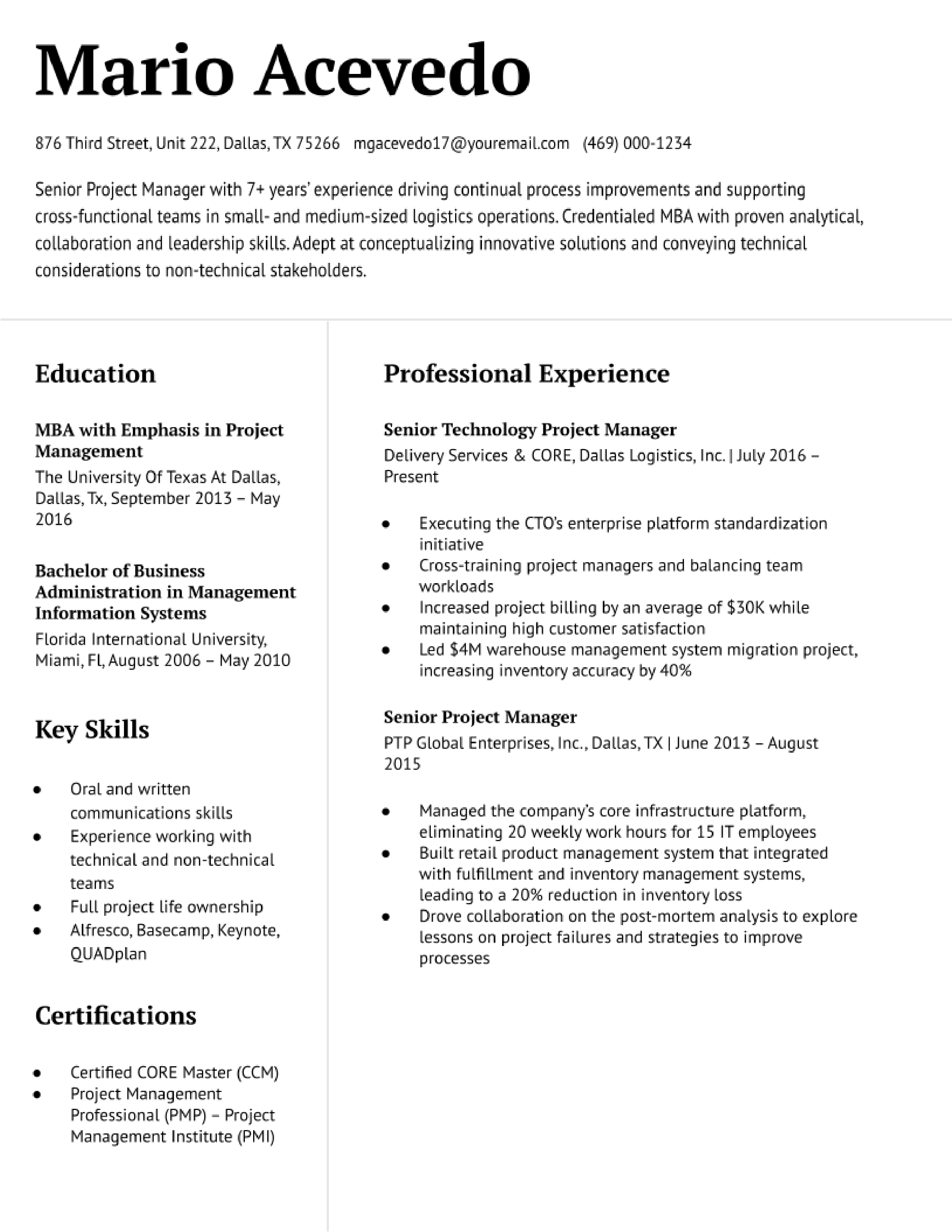 Senior Project Manager Resume Examples and Templates for 2024 ...