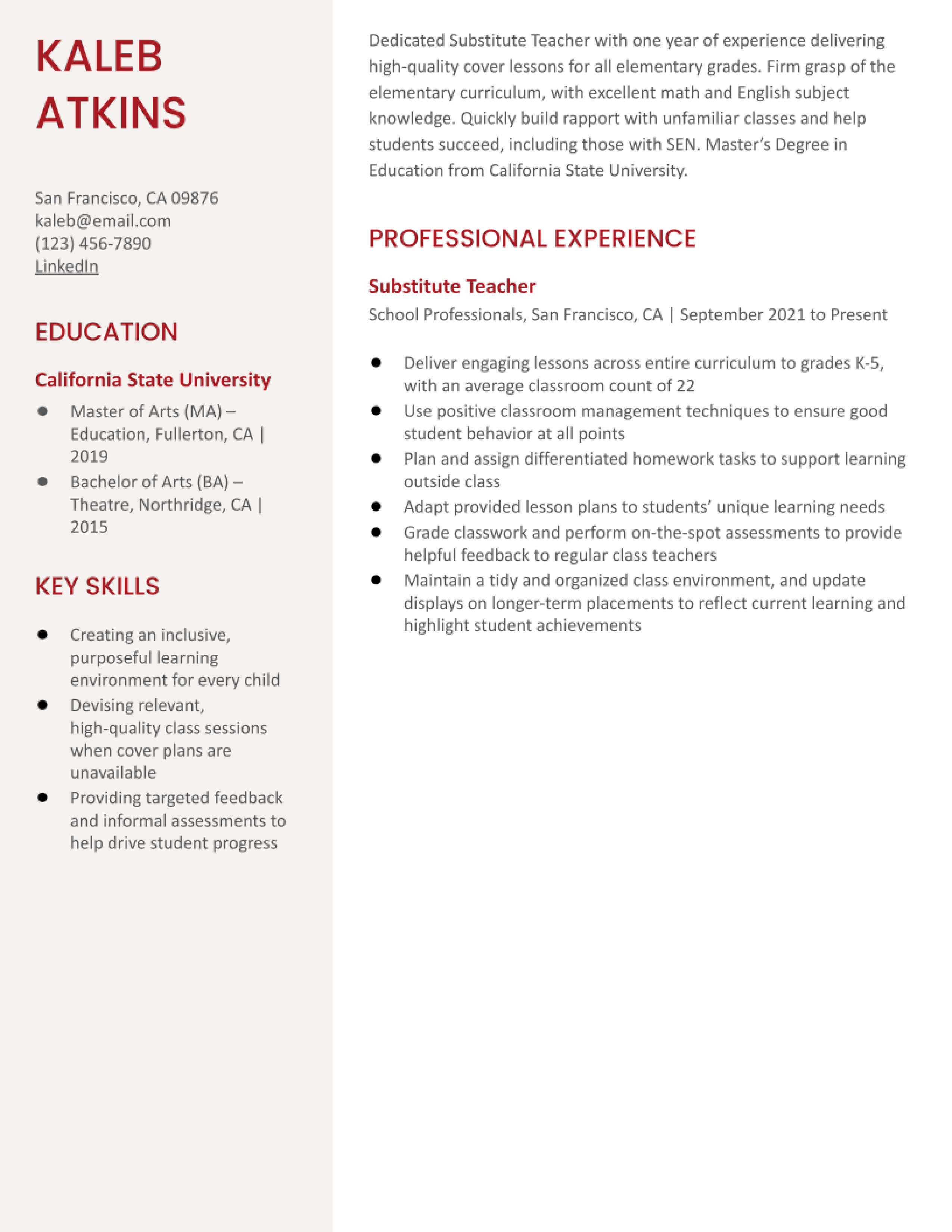 Substitute Teacher Resume Examples and Templates for 2024 ...