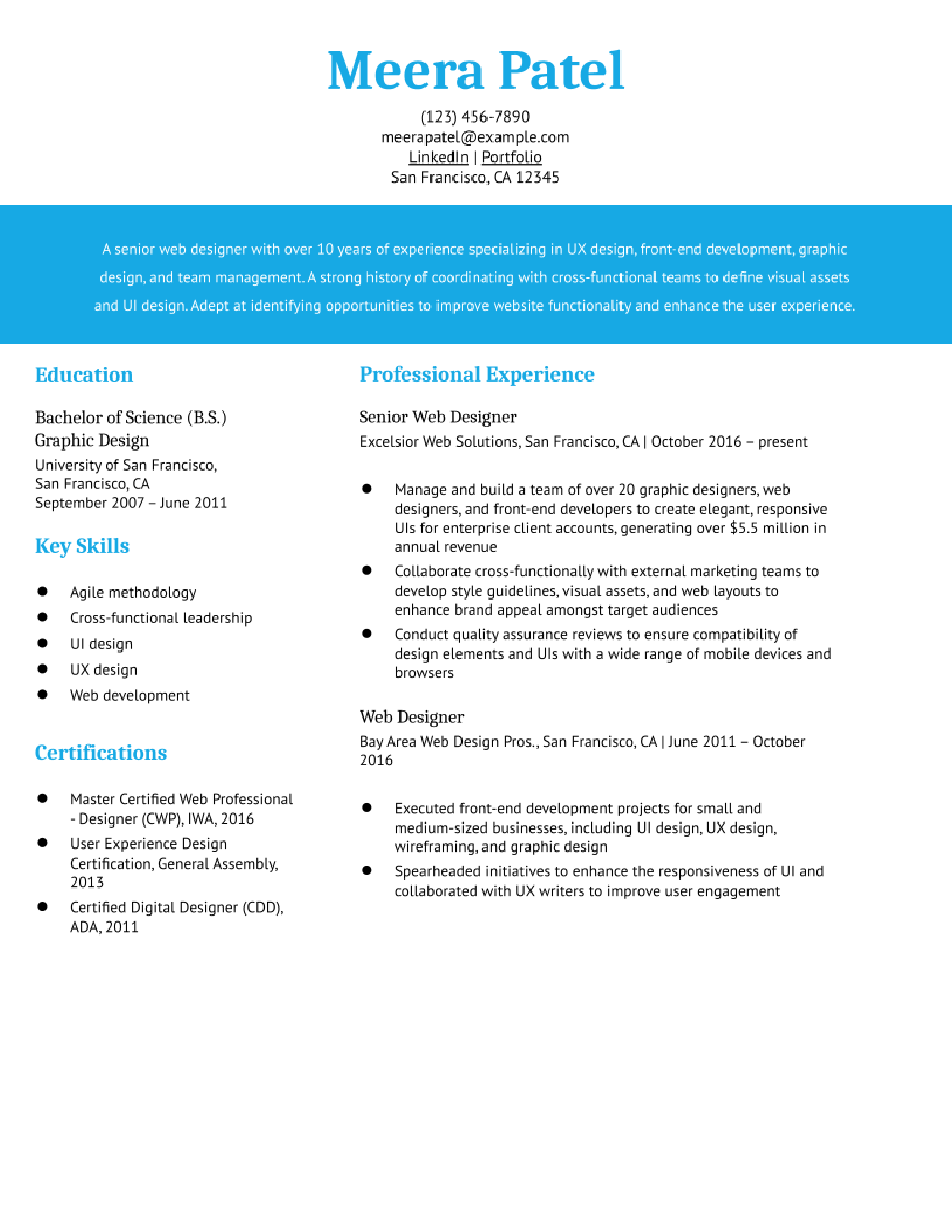 Web Designer Resume Examples and Templates in 2024 - ResumeBuilder.com