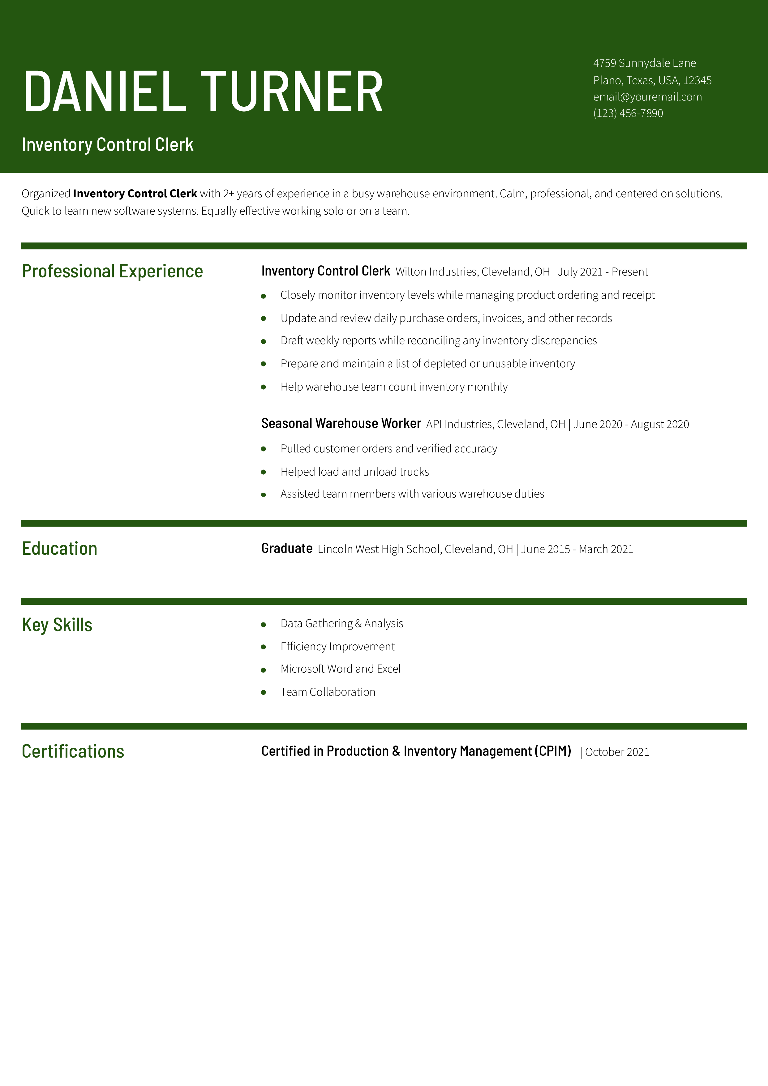 Inventory Control Clerk Resume Examples and Templates for 2024 ...