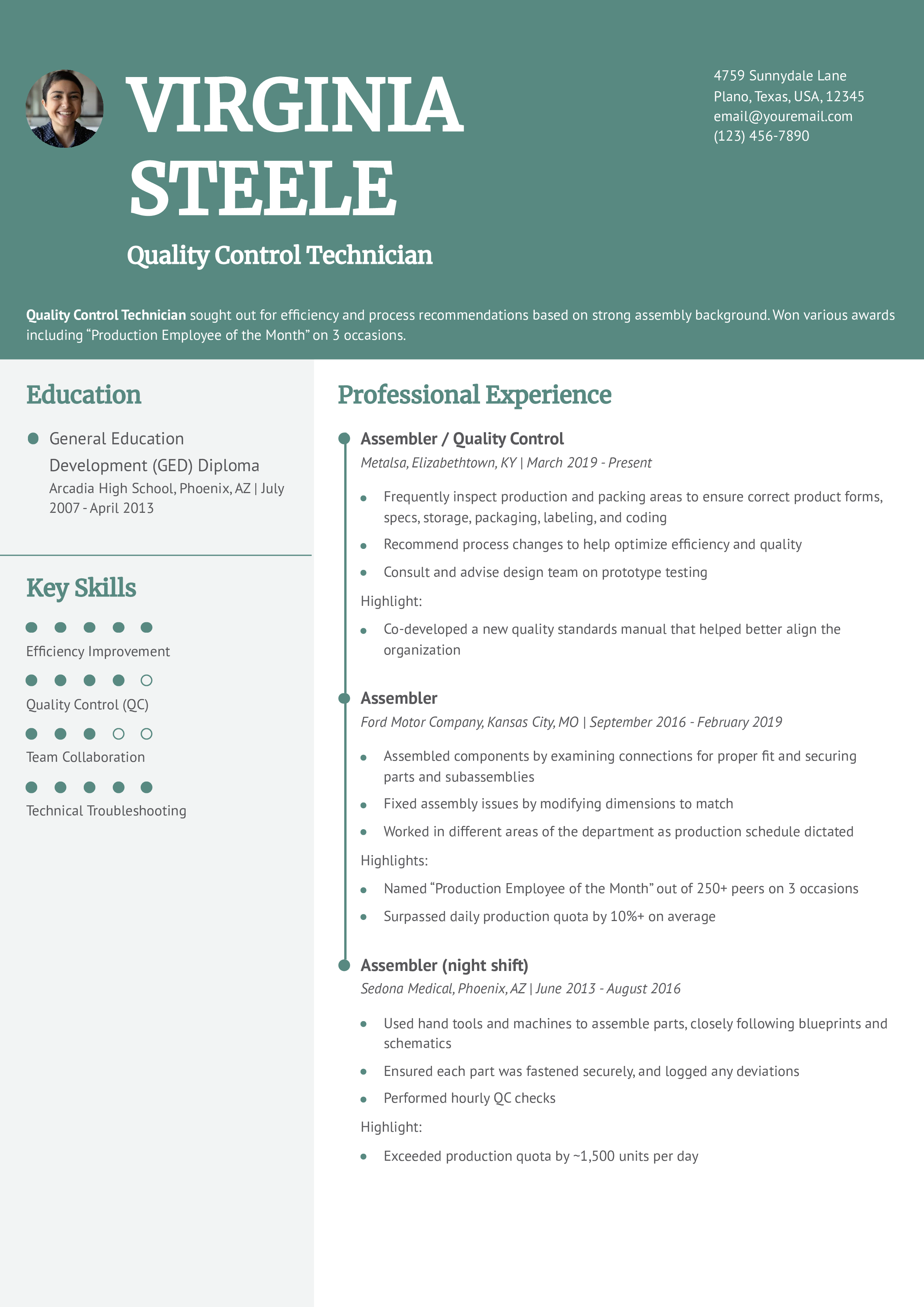Production Resume Examples and Templates for 2024 - ResumeBuilder.com
