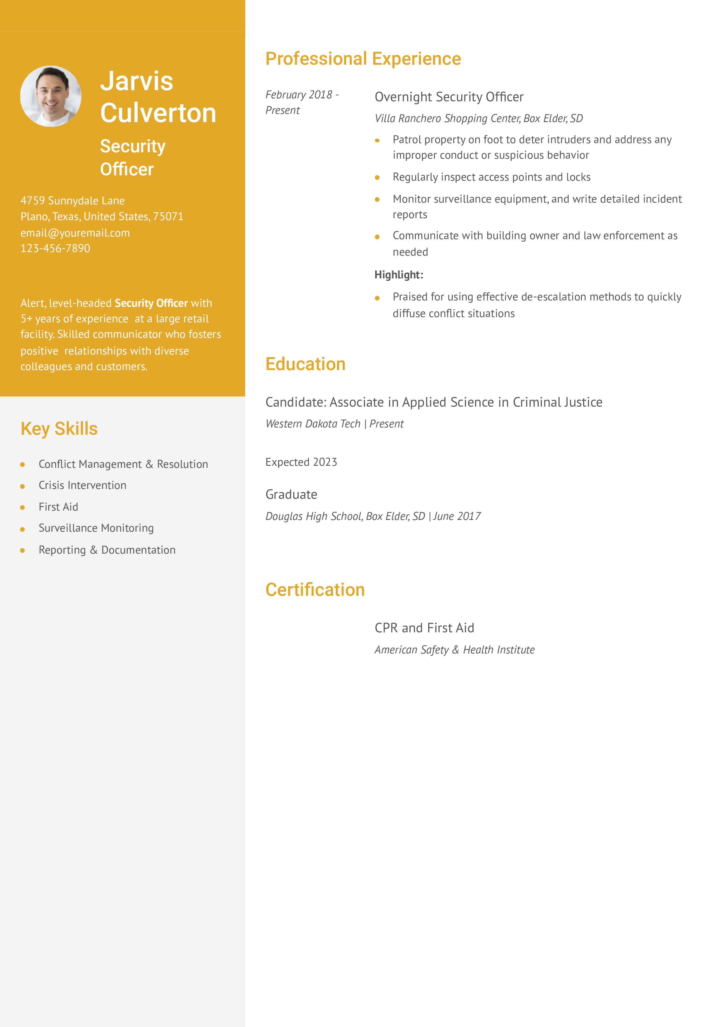 Security Guard Resume Examples and Templates for 2024 - ResumeBuilder.com