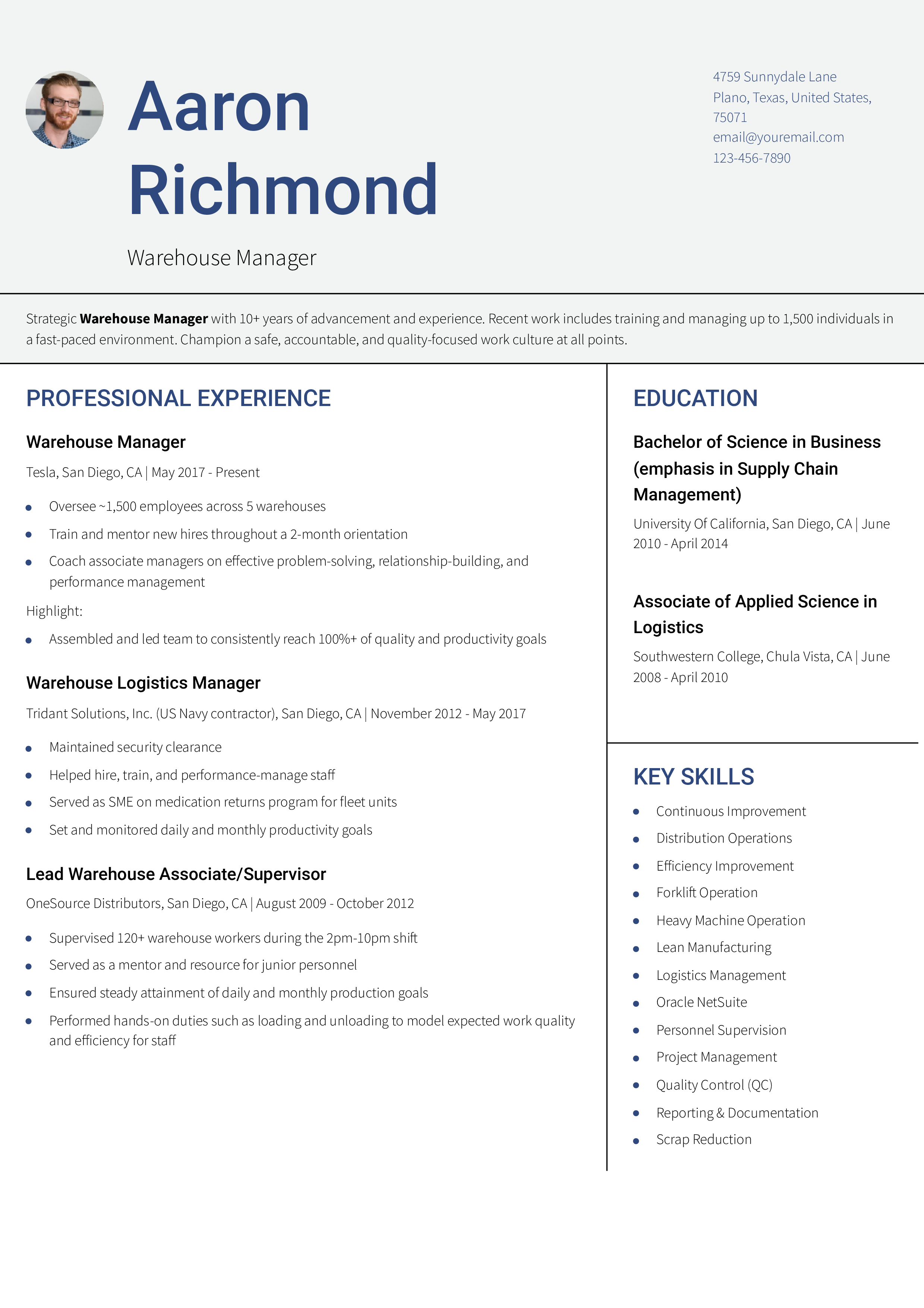 Warehouse Manager Resume Examples and Templates for 2024 ...