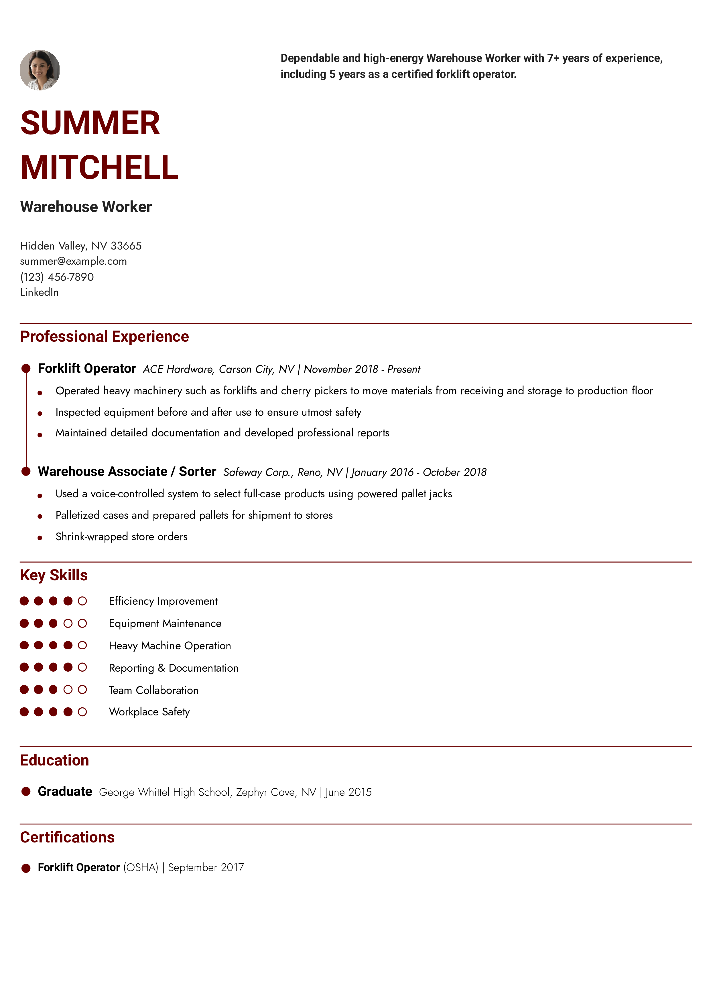 Warehouse Worker Resume Examples and Templates for 2024 - ResumeBuilder.com