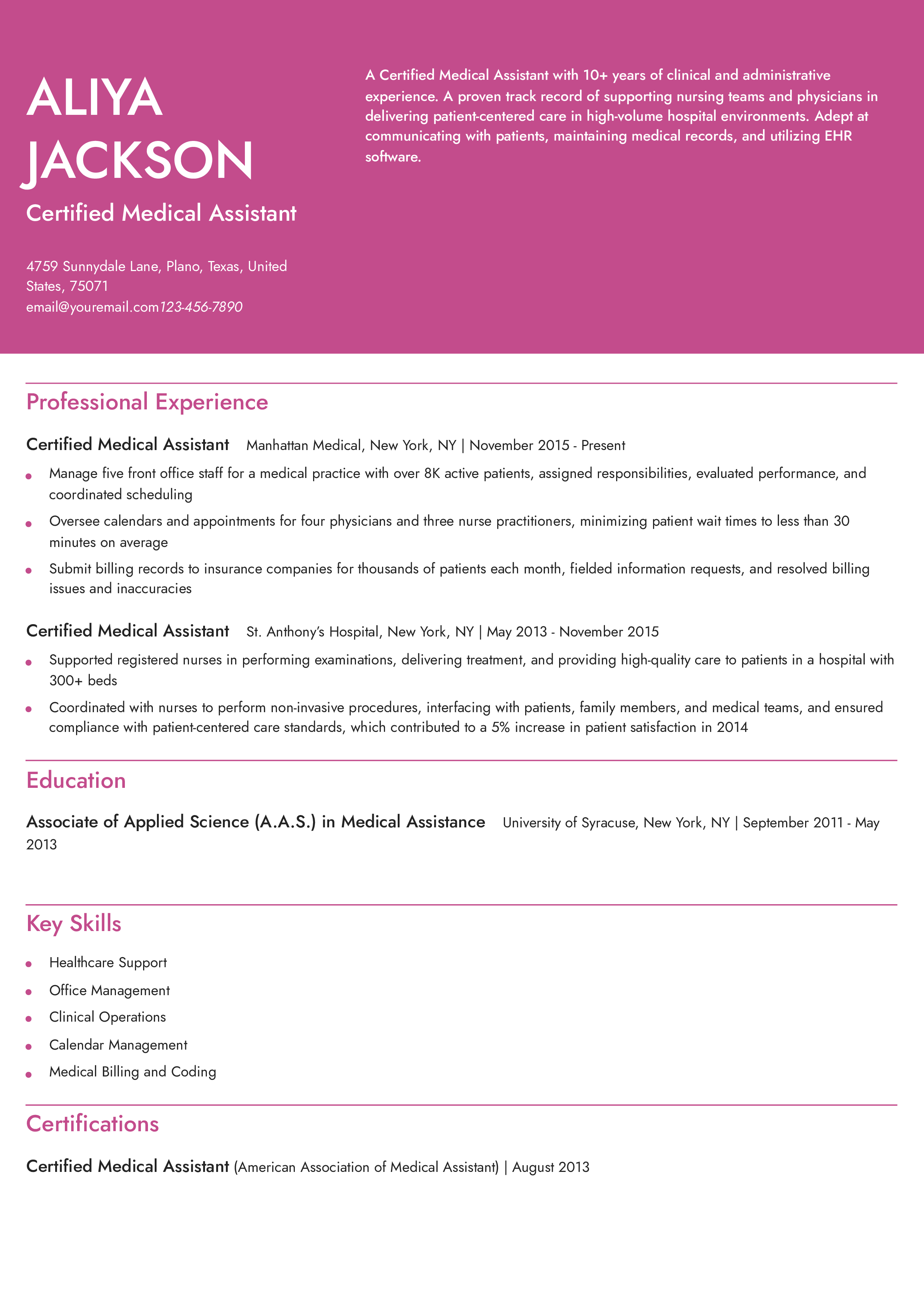 Medical Assistant Resume Examples and Templates for 2024 ...