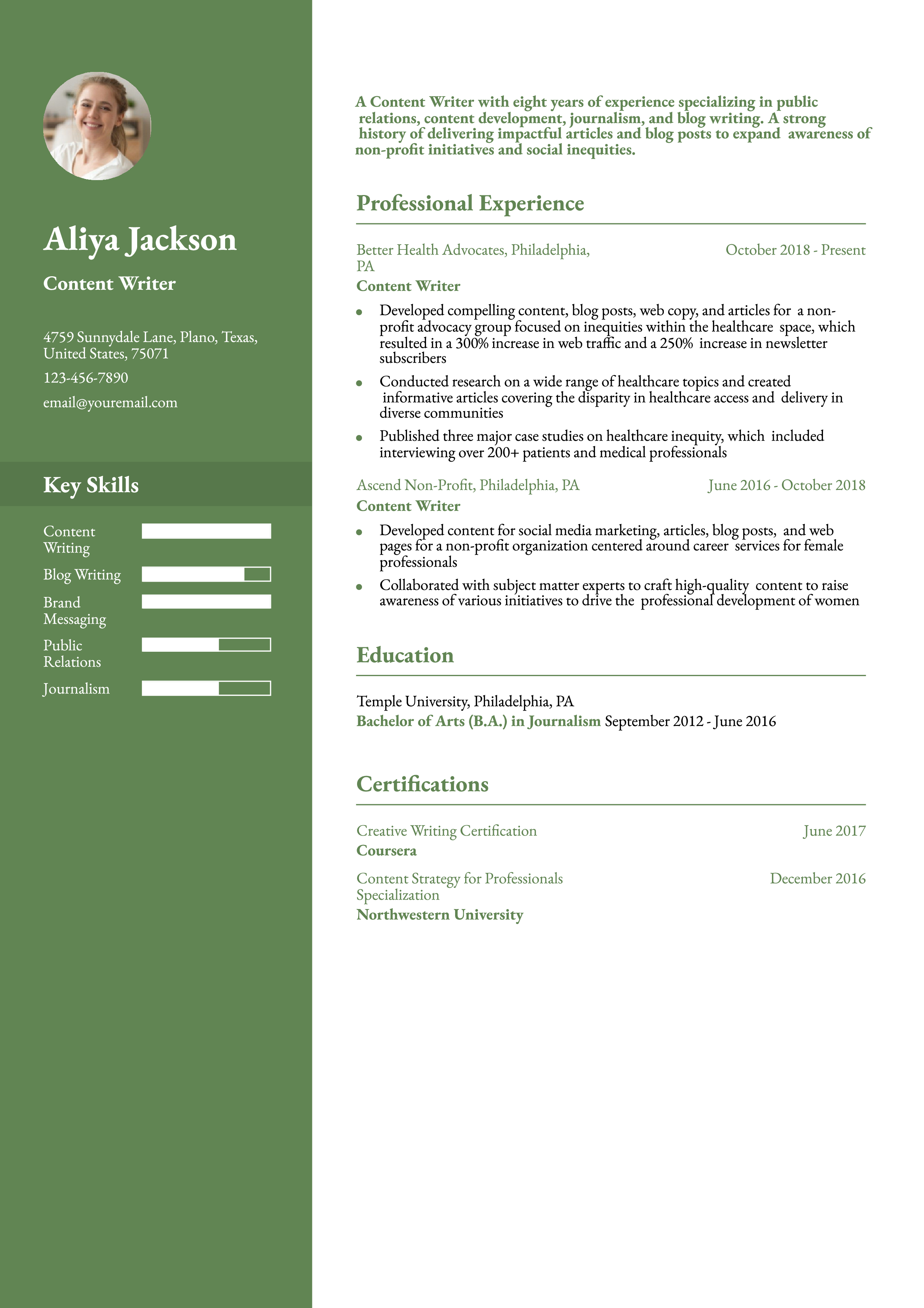 Content Writer Resume Examples and Templates for 2024 - ResumeBuilder.com