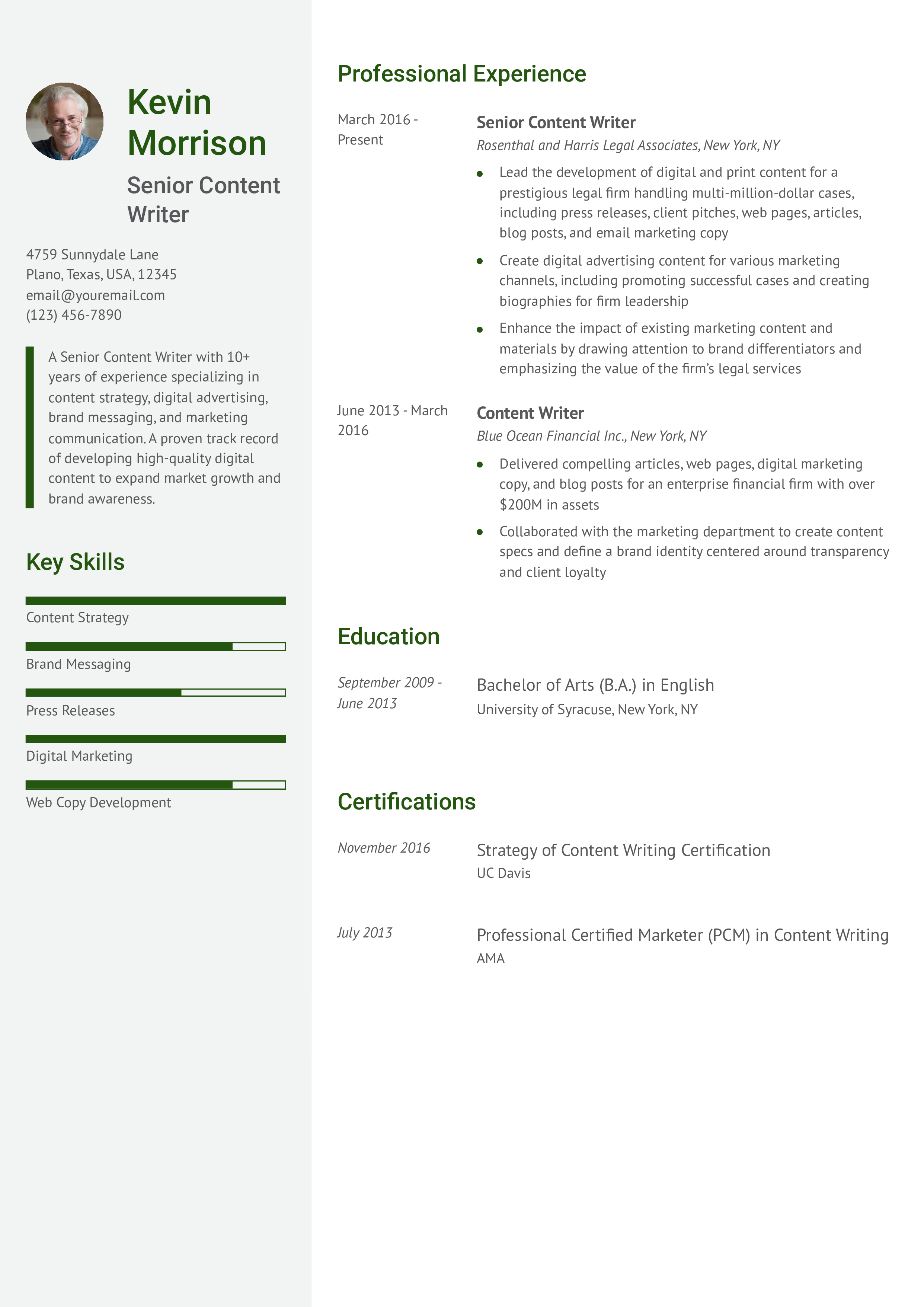 Content Writer Resume Examples and Templates for 2024 - ResumeBuilder.com