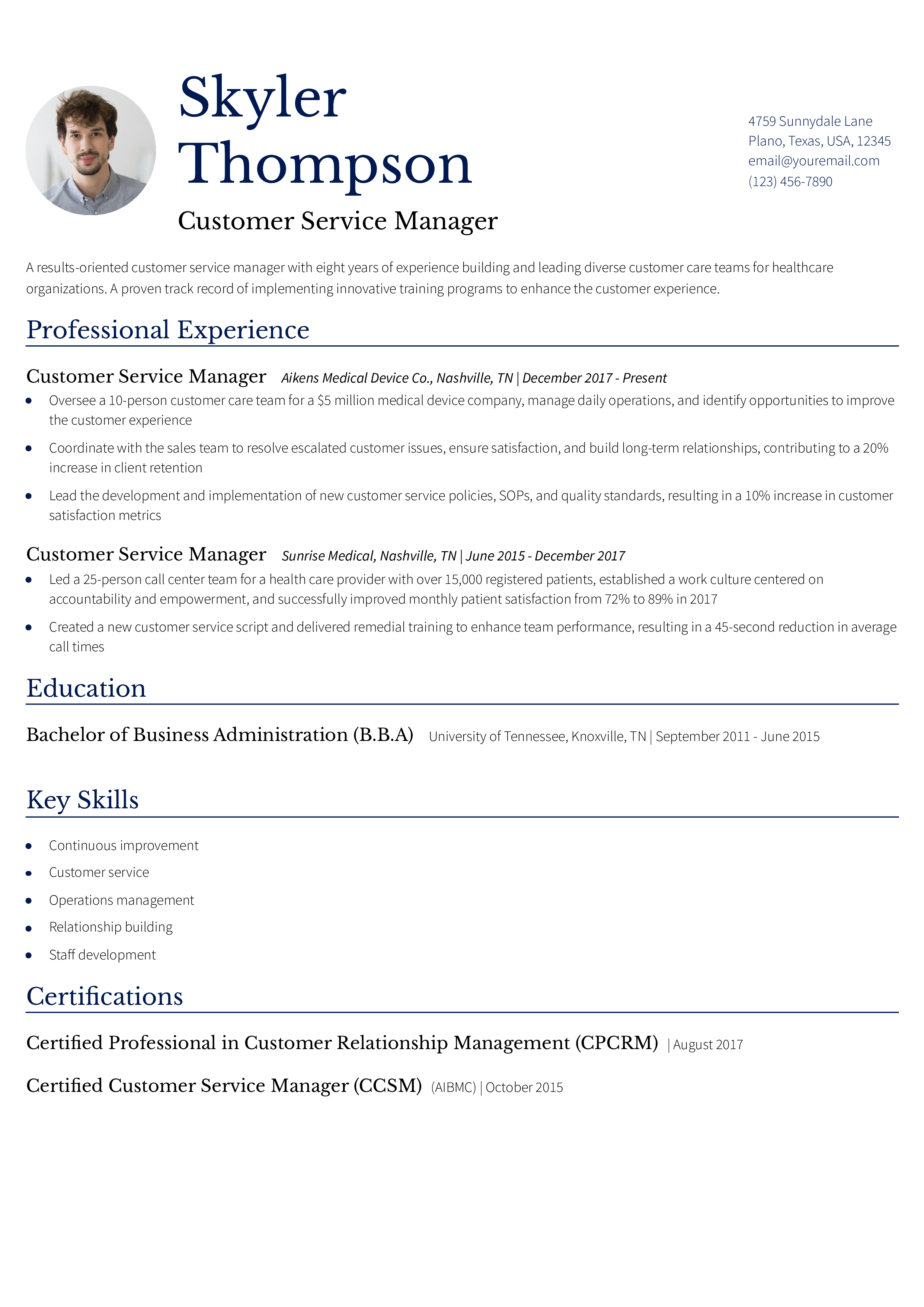 Customer Service Manager Resume Examples and Templates for 2024 ...