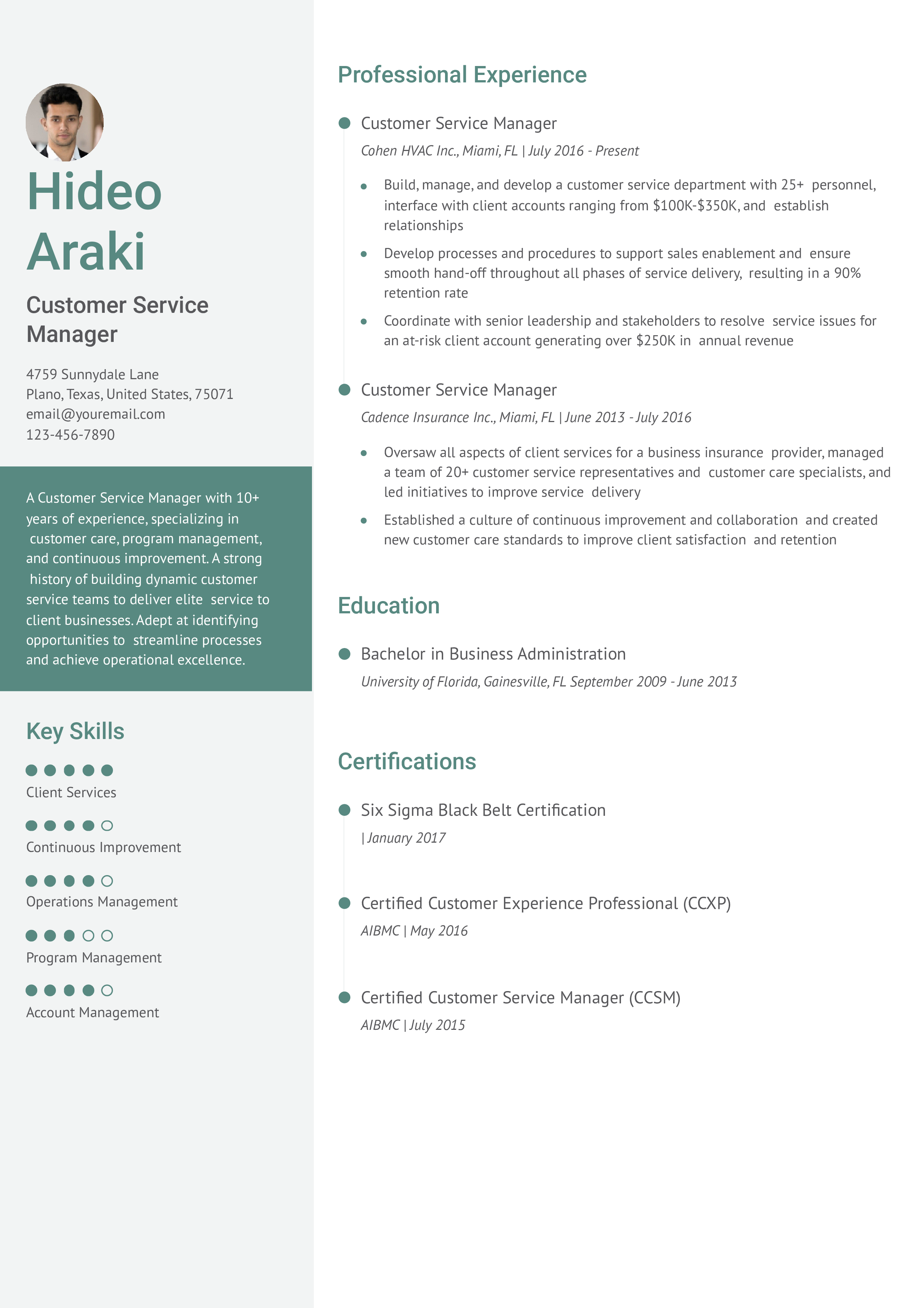 Customer Service Manager Resume Examples and Templates for 2024 ...