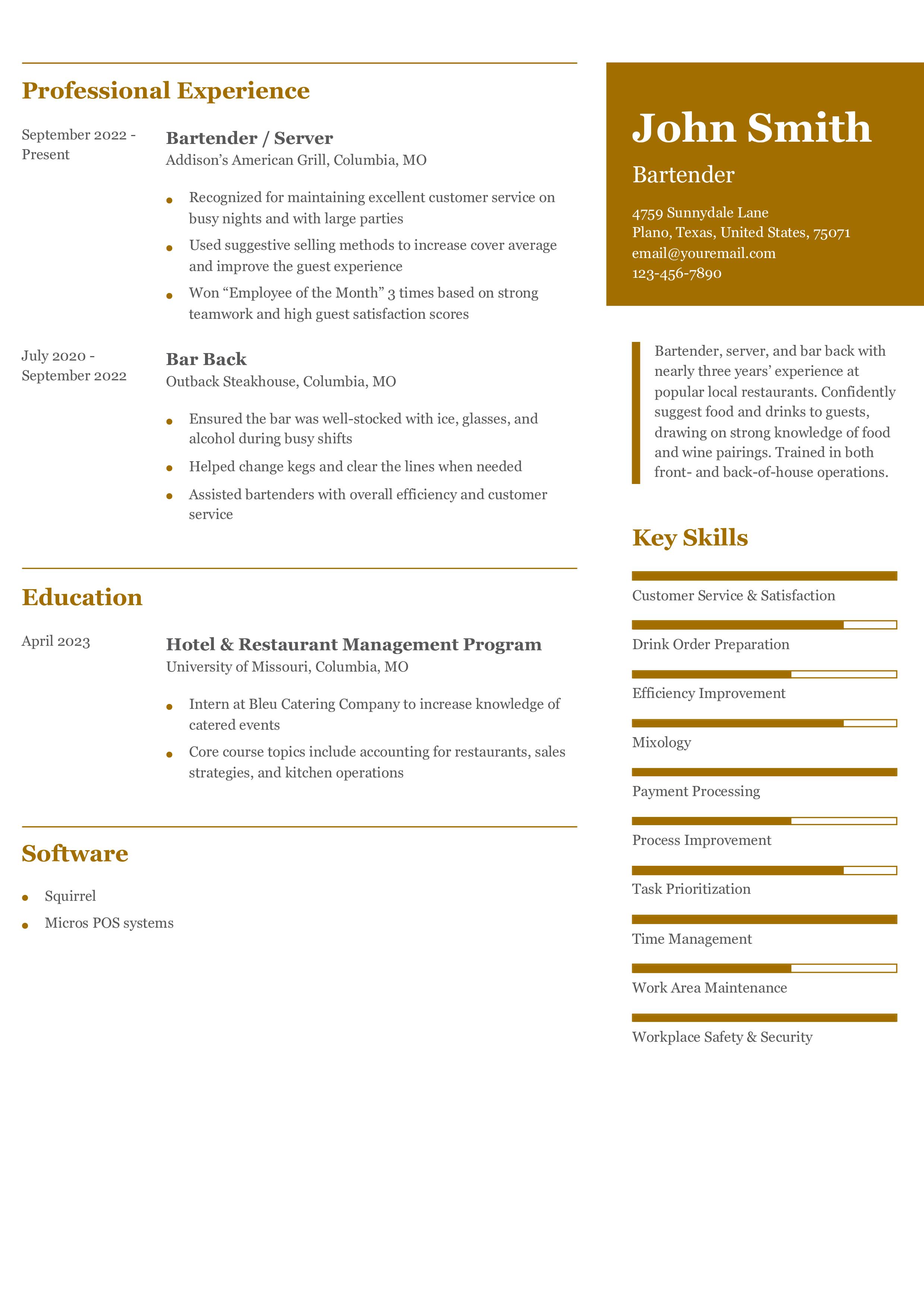 Bartender Resume Examples and Templates for 2024 - ResumeBuilder.com