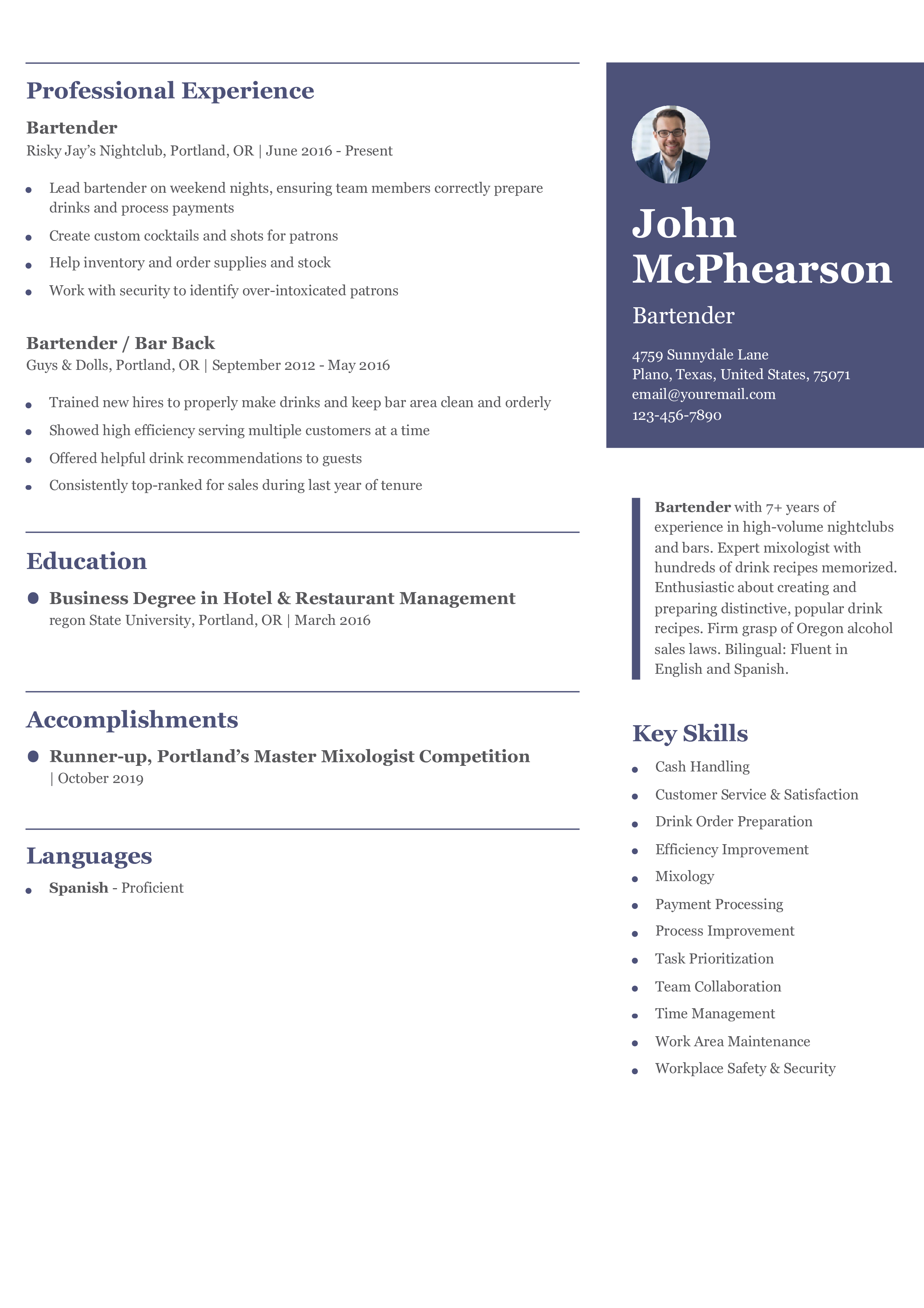 Bartender Resume Examples and Templates for 2024 - ResumeBuilder.com