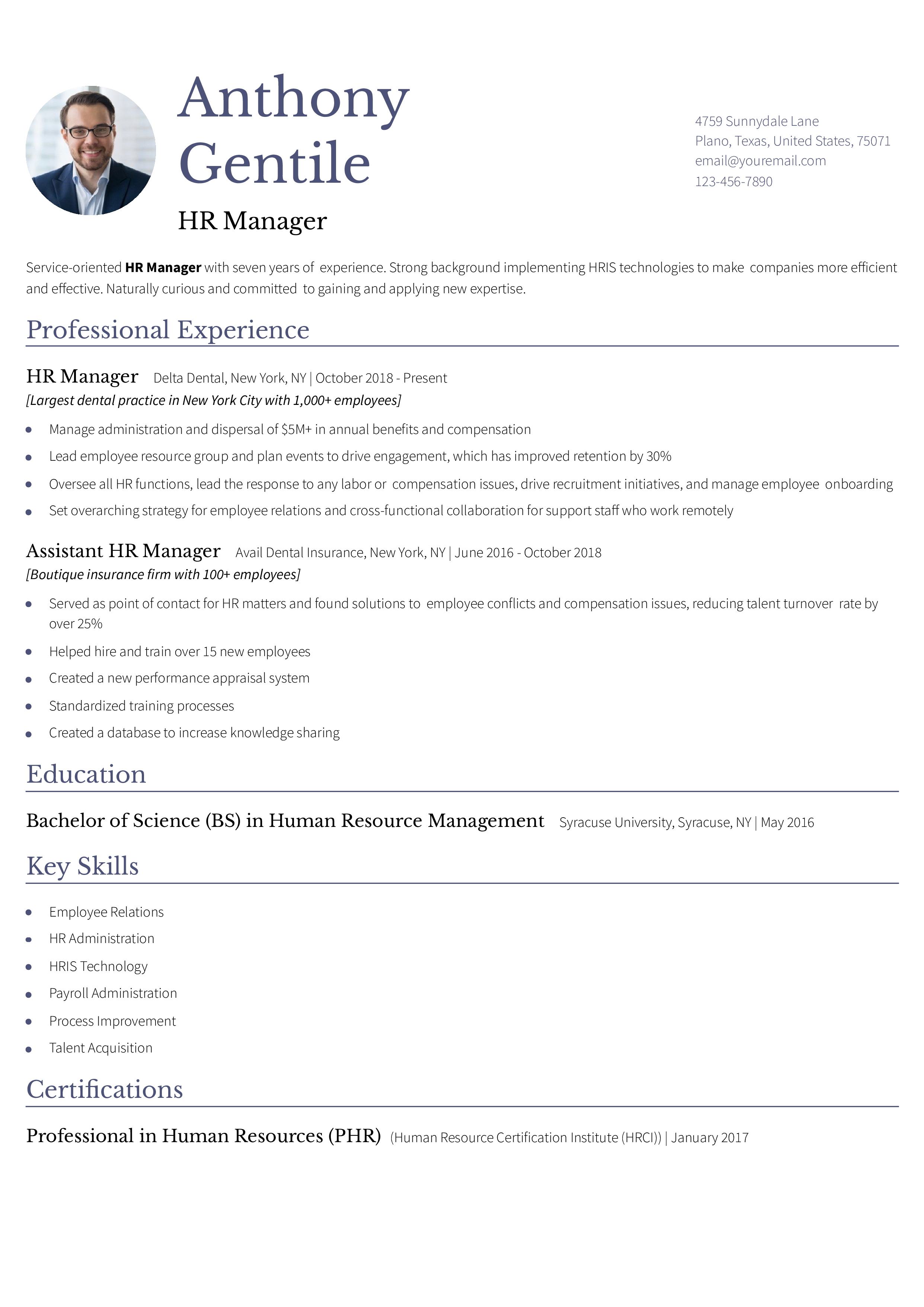 Human Resources Manager Resume Examples and Templates for 2024 ...