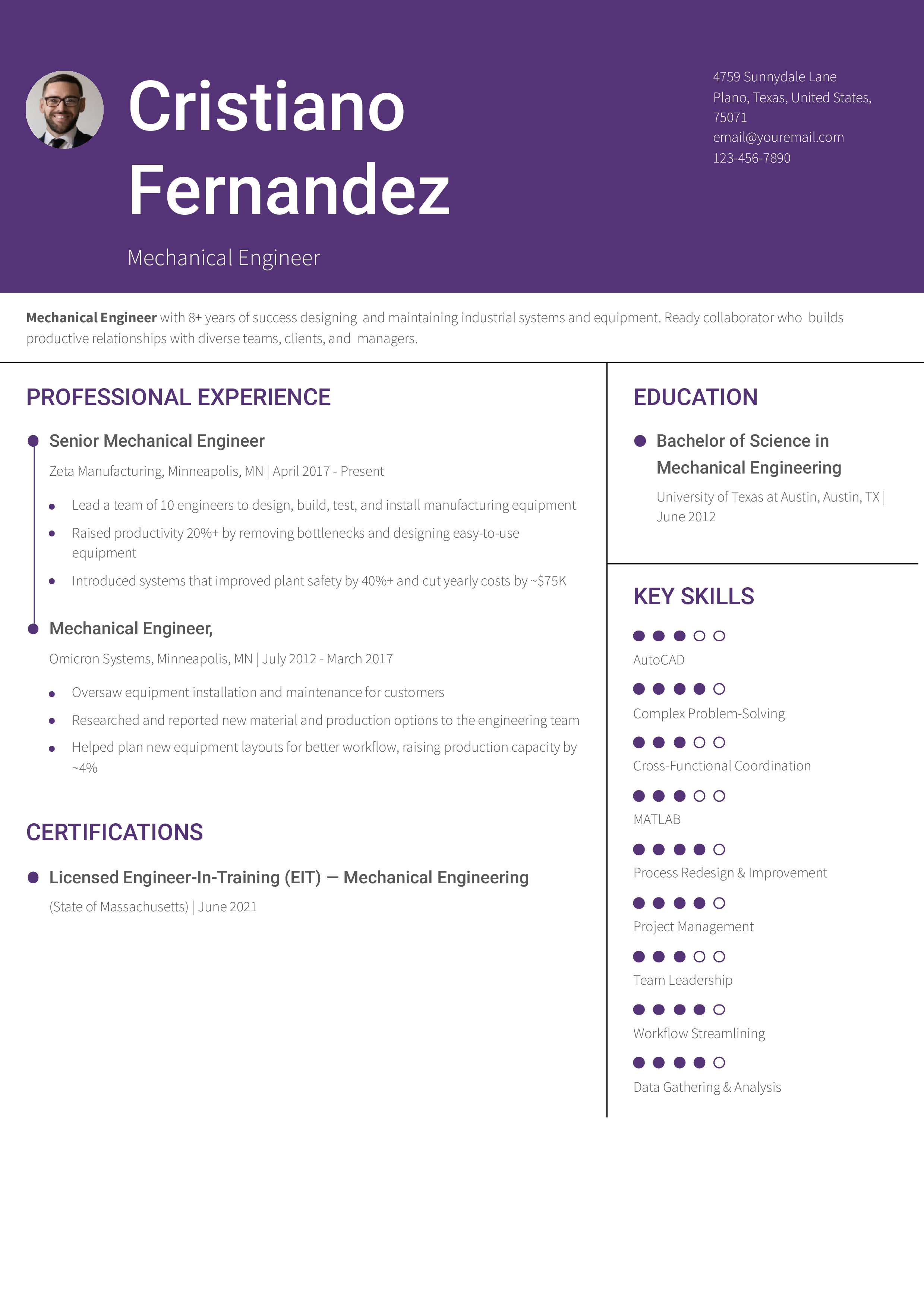 Mechanical Engineer Resume Examples and Templates for 2024 ...