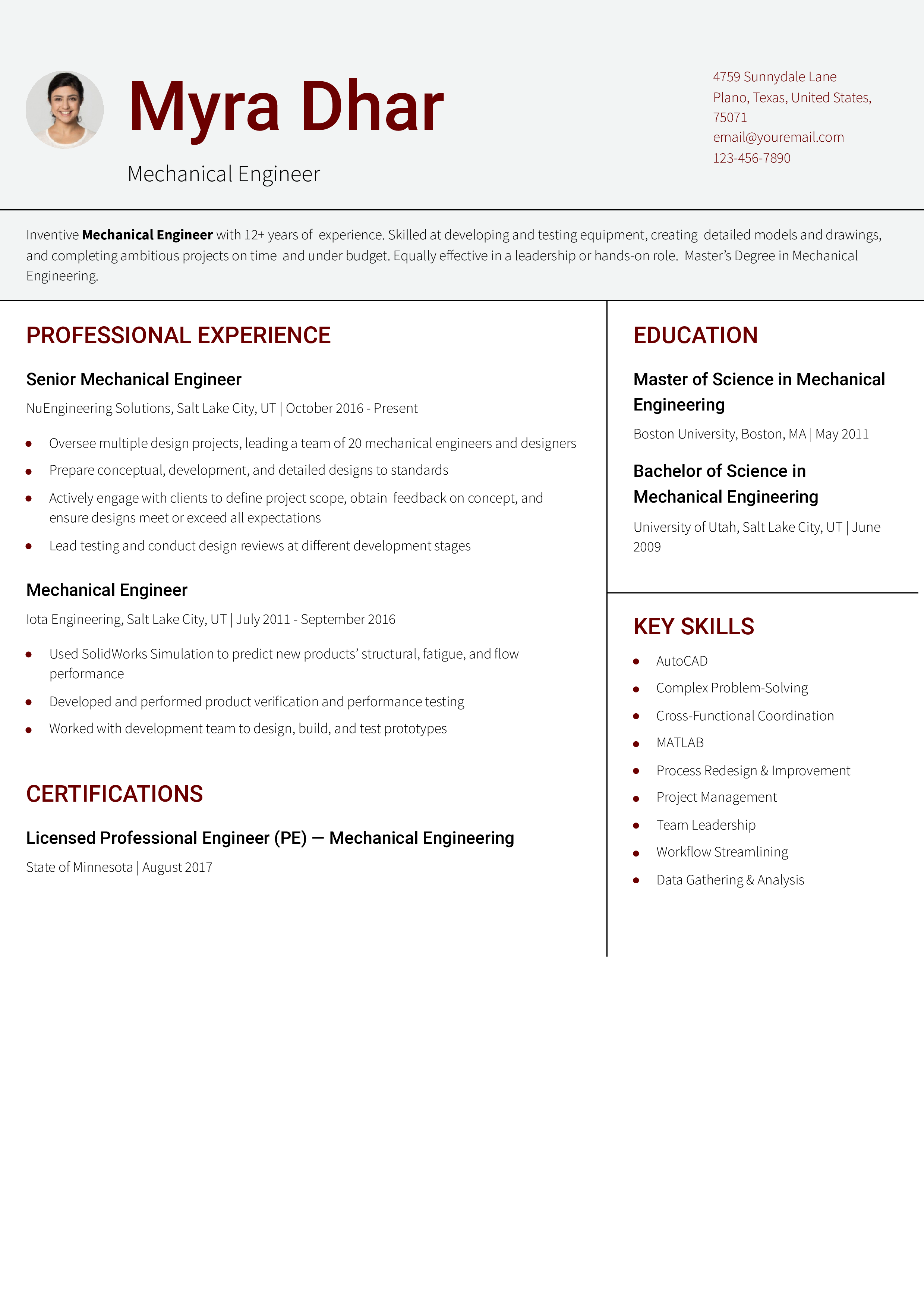 Mechanical Engineer Resume Examples and Templates for 2024 ...