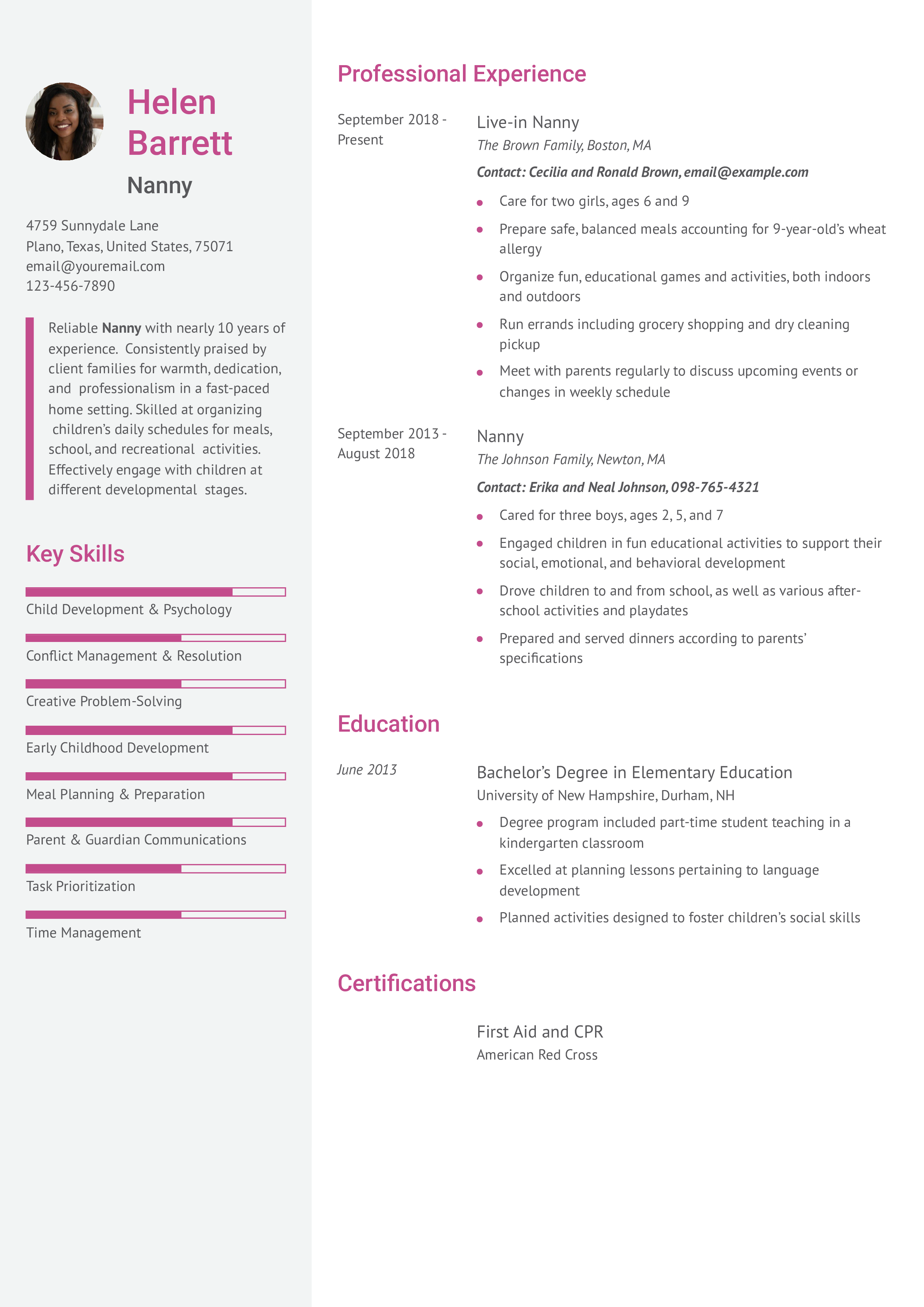 7 Nanny Resume Examples and Templates for 2024 - ResumeBuilder.com