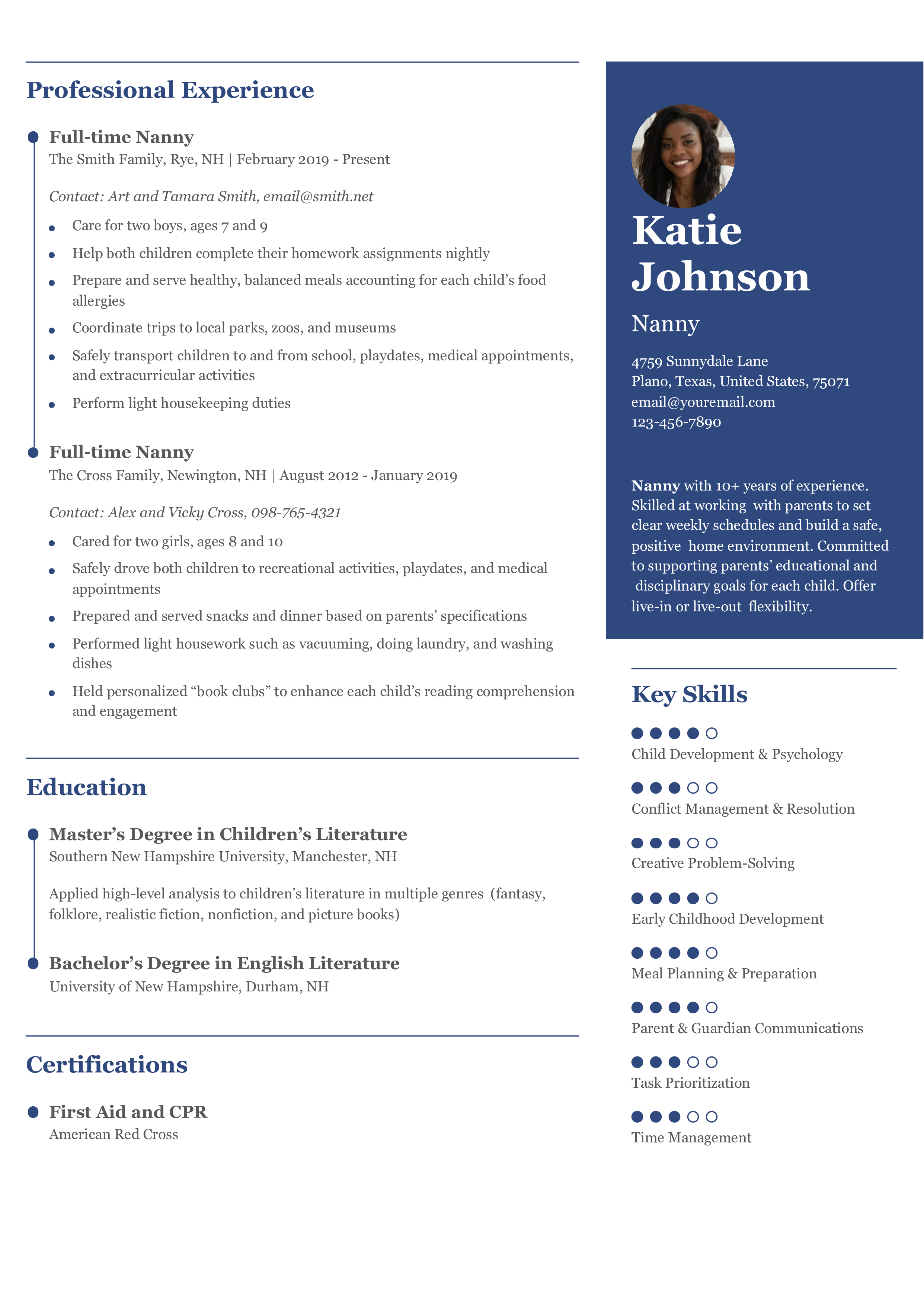 Nanny Resume Examples and Templates for 2024 - ResumeBuilder.com