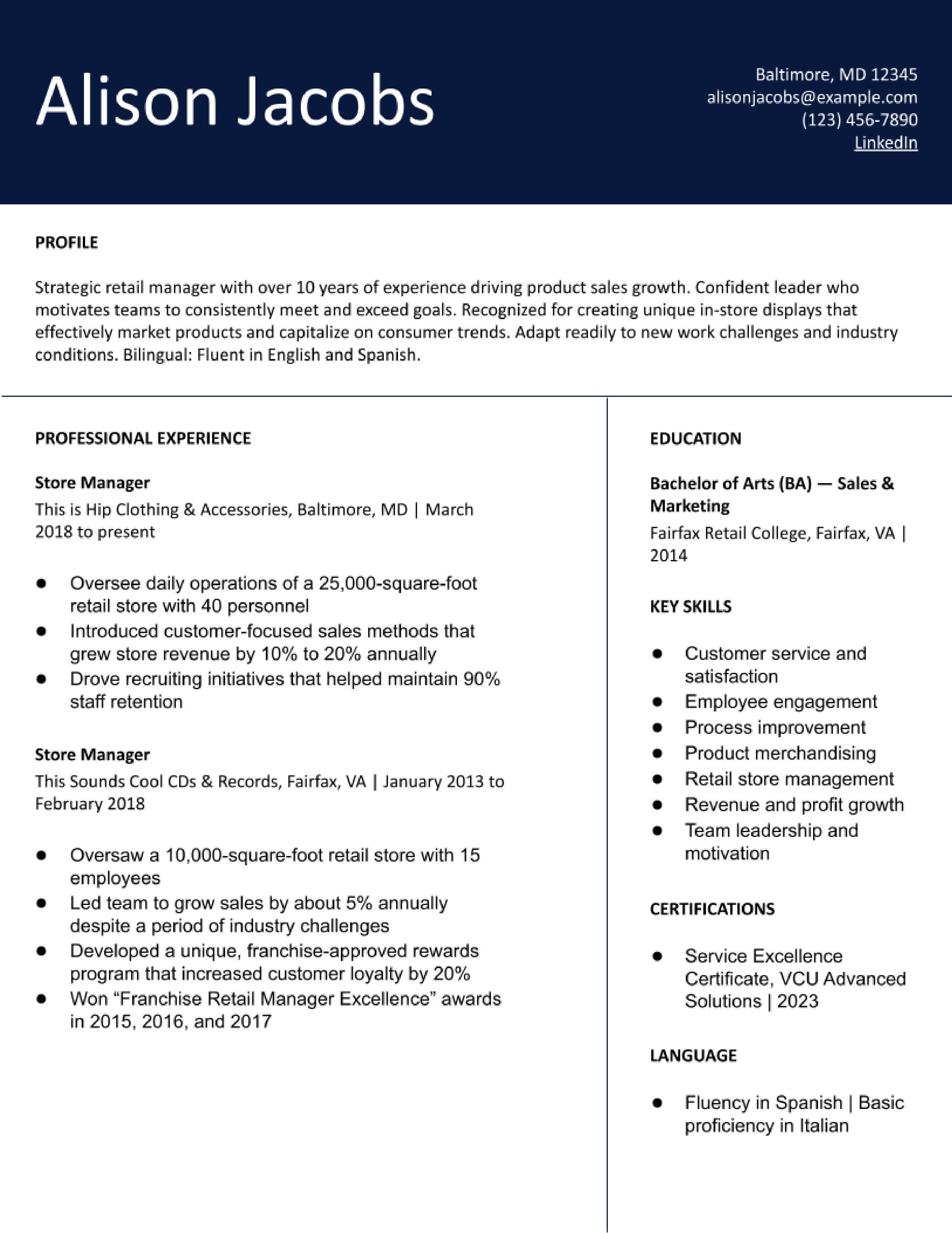 Retail Resume Examples and Templates for 2024 - ResumeBuilder.com