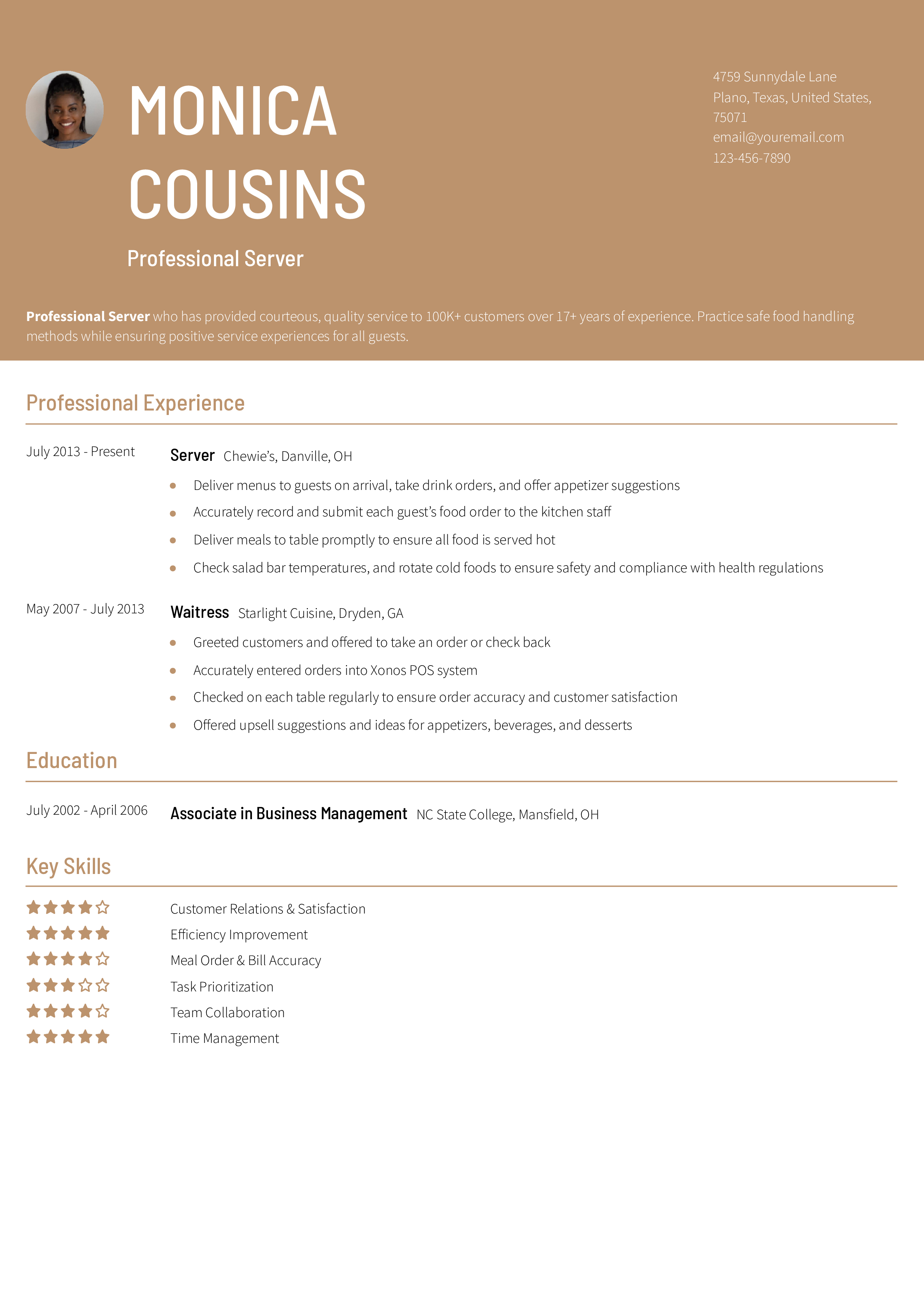 Server Resume Examples and Templates for 2024 - ResumeBuilder.com
