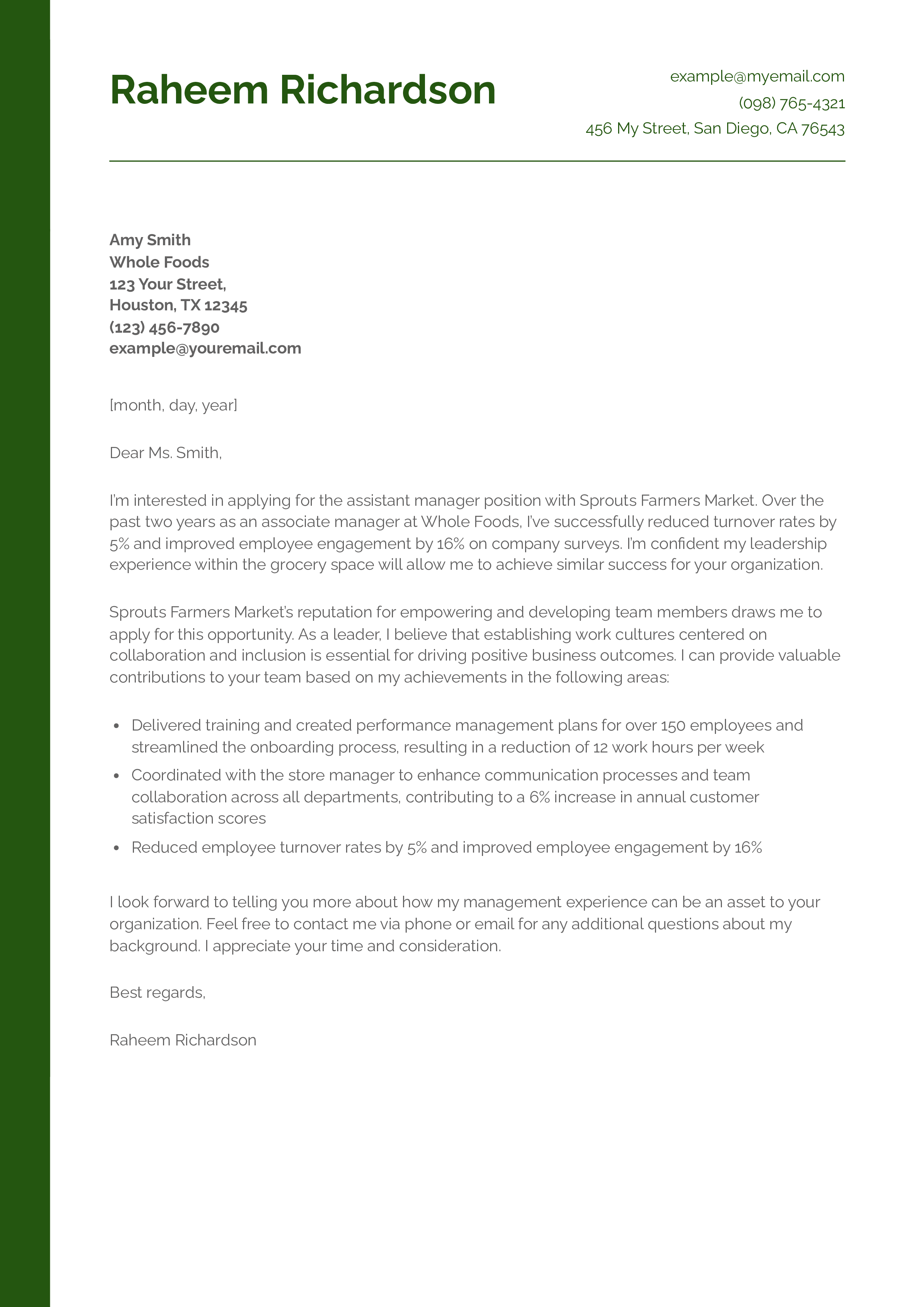 Assistant Manager Cover Letter Examples and Templates for 2024 ...