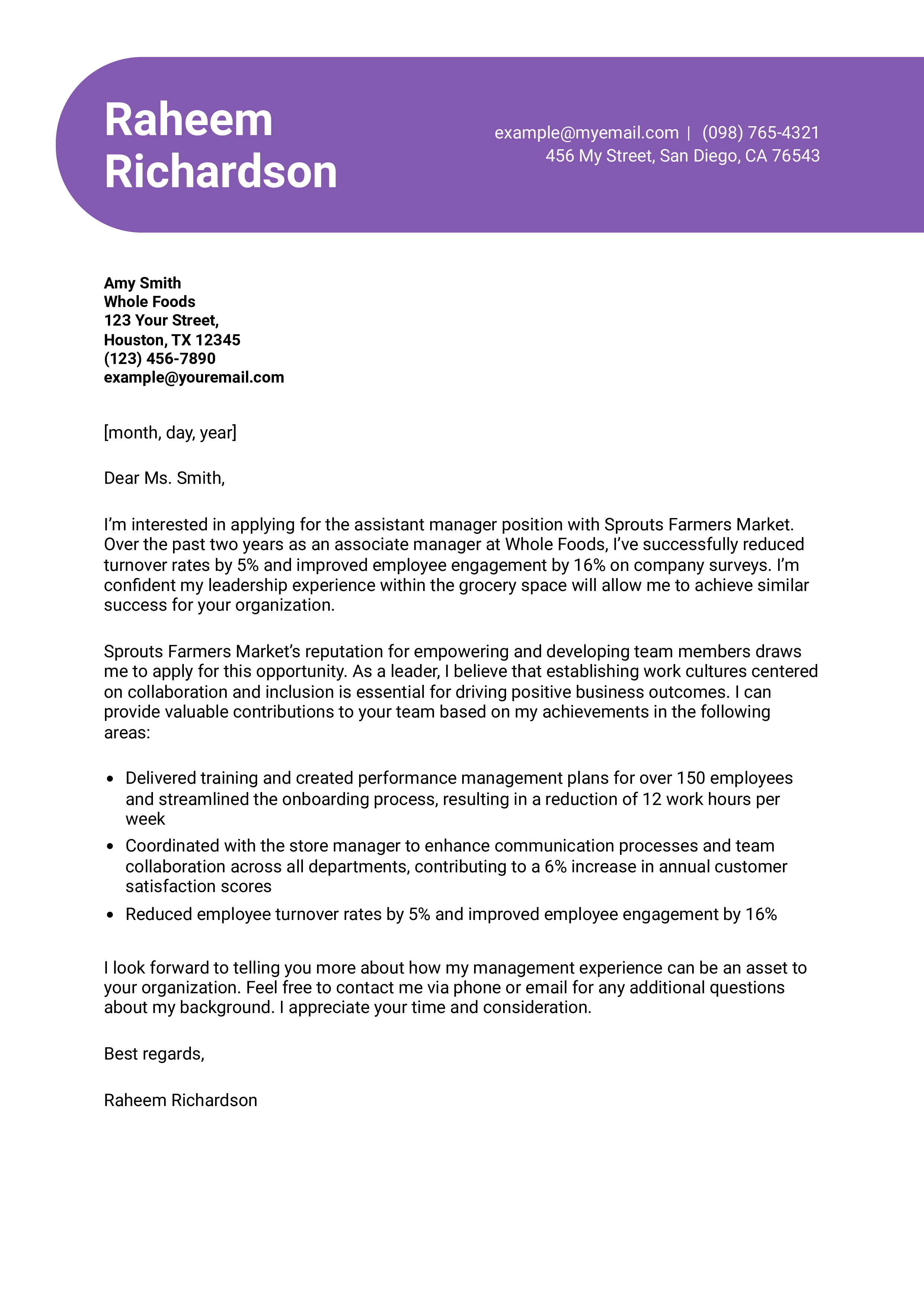 Assistant Manager Cover Letter Examples and Templates for 2024 ...