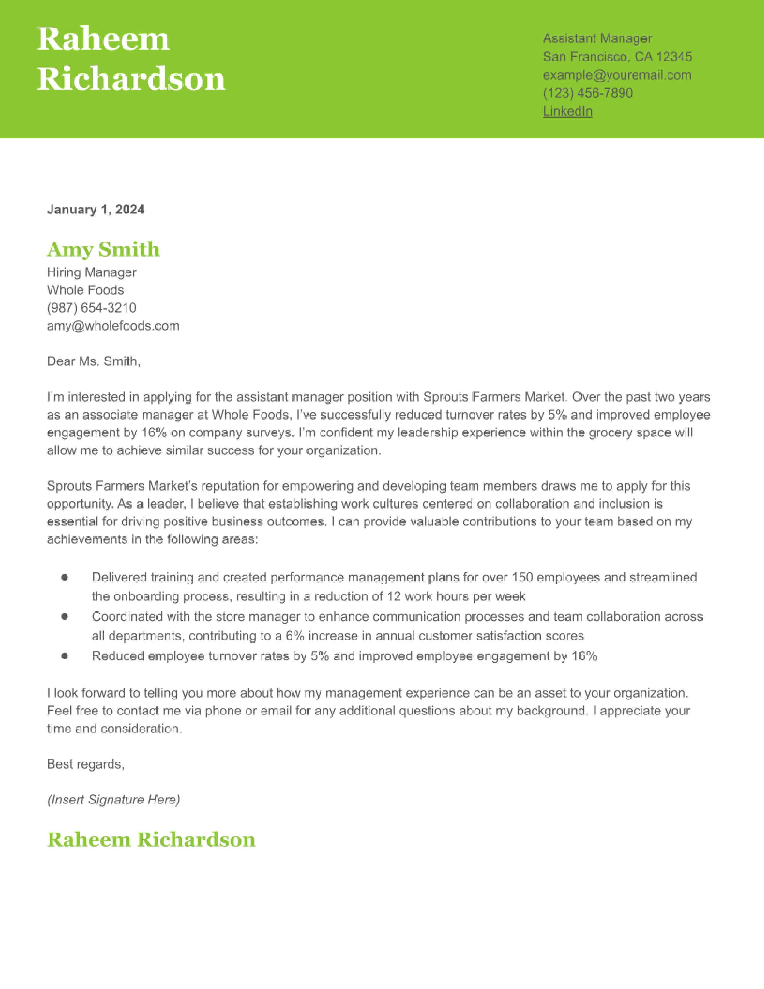 Assistant Manager Cover Letter Examples and Templates for 2024 ...