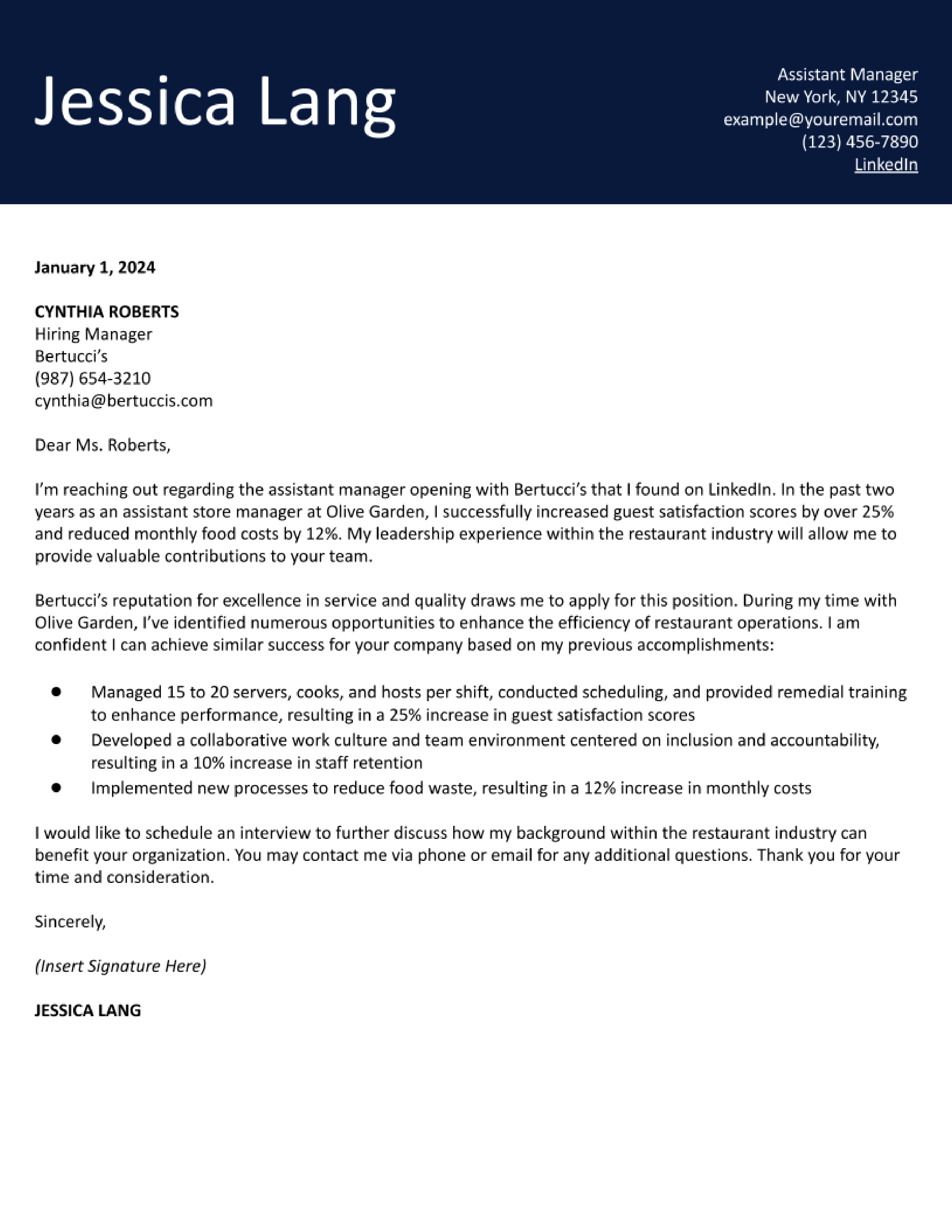 Assistant Manager Cover Letter Examples and Templates for 2024 ...